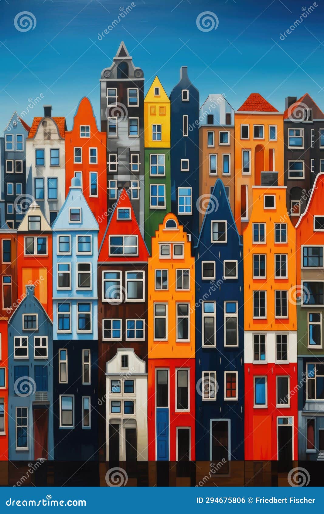 A Painting of a City with Many Different Colored Buildings Stock ...