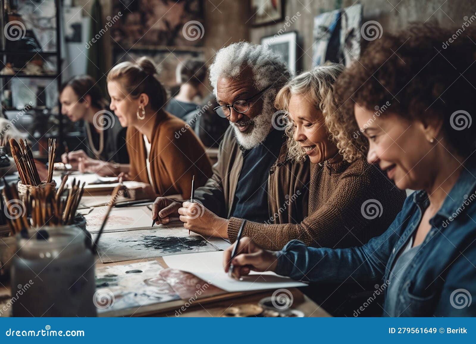 Painting Class with Multicultural Adult Students of Different Age ...