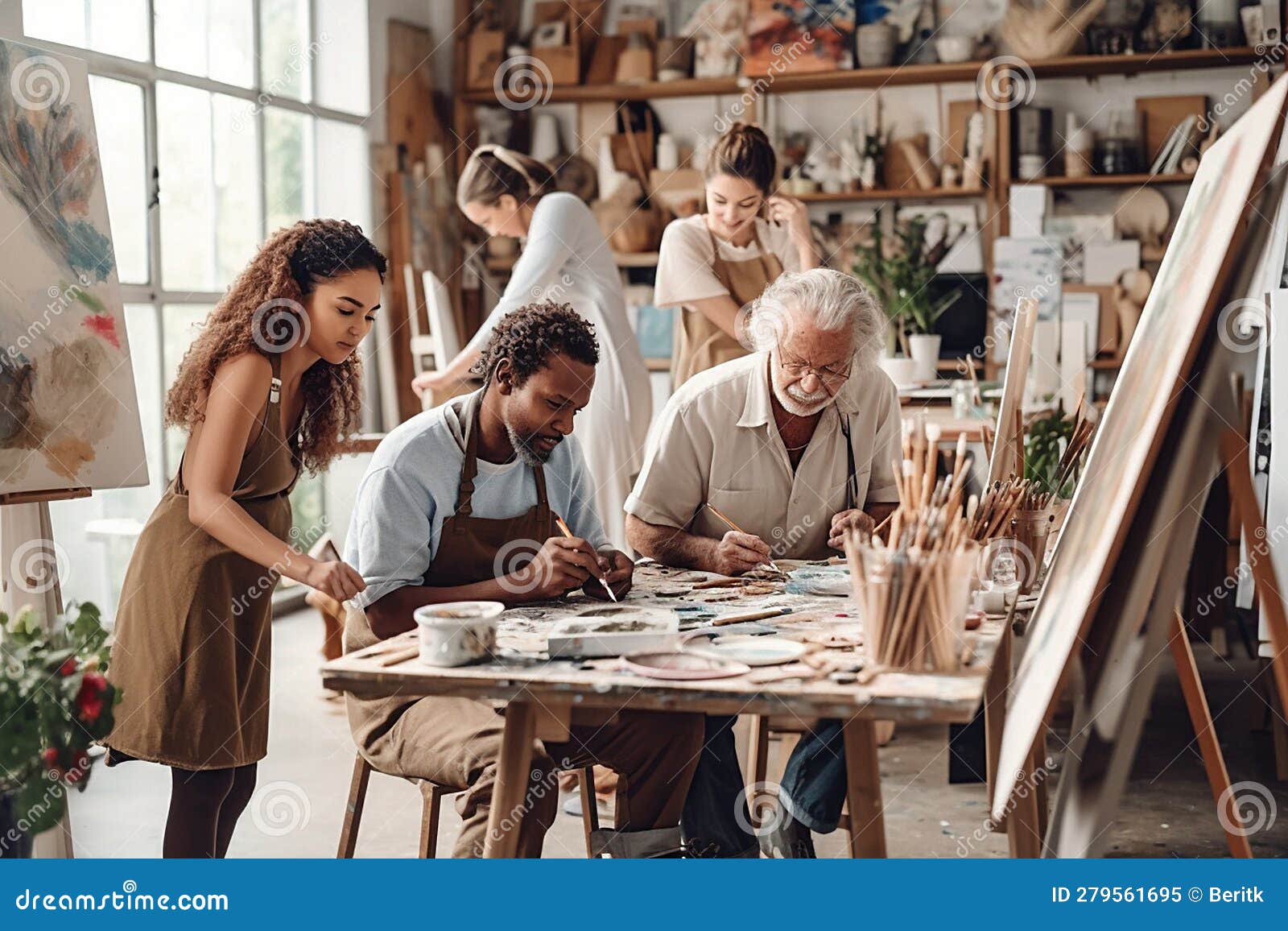 Painting Class with Multicultural Adult Students of Different Age ...