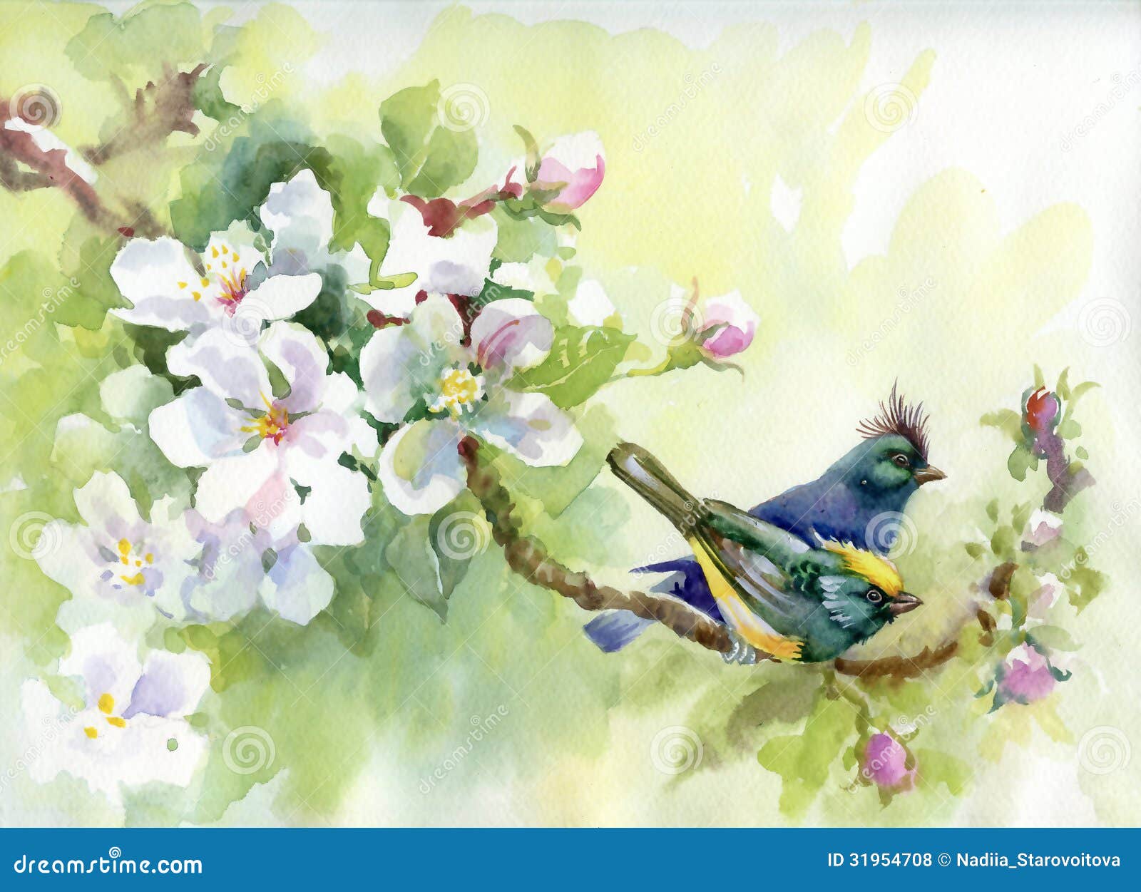 Painting Collection Birds of Spring Stock Illustration - Illustration ...