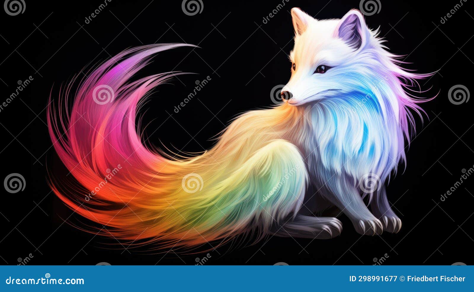 A Painting of a Colorful Fox on a Black Background Stock Illustration ...