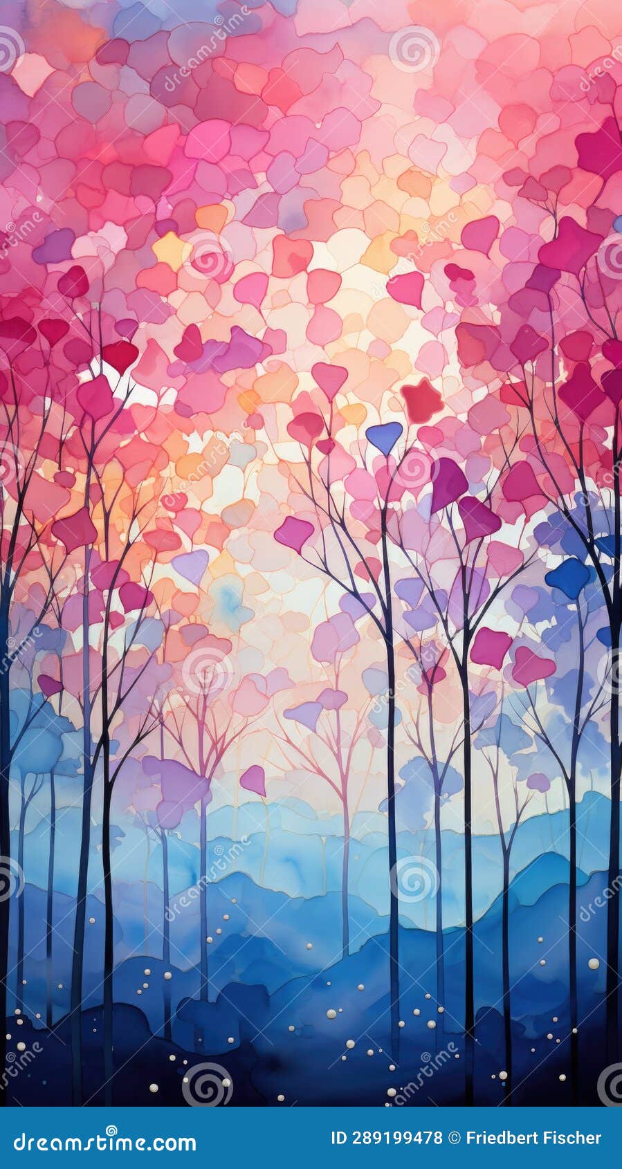 A Painting of a Colorful Landscape with Trees. Stock Photo - Image of ...