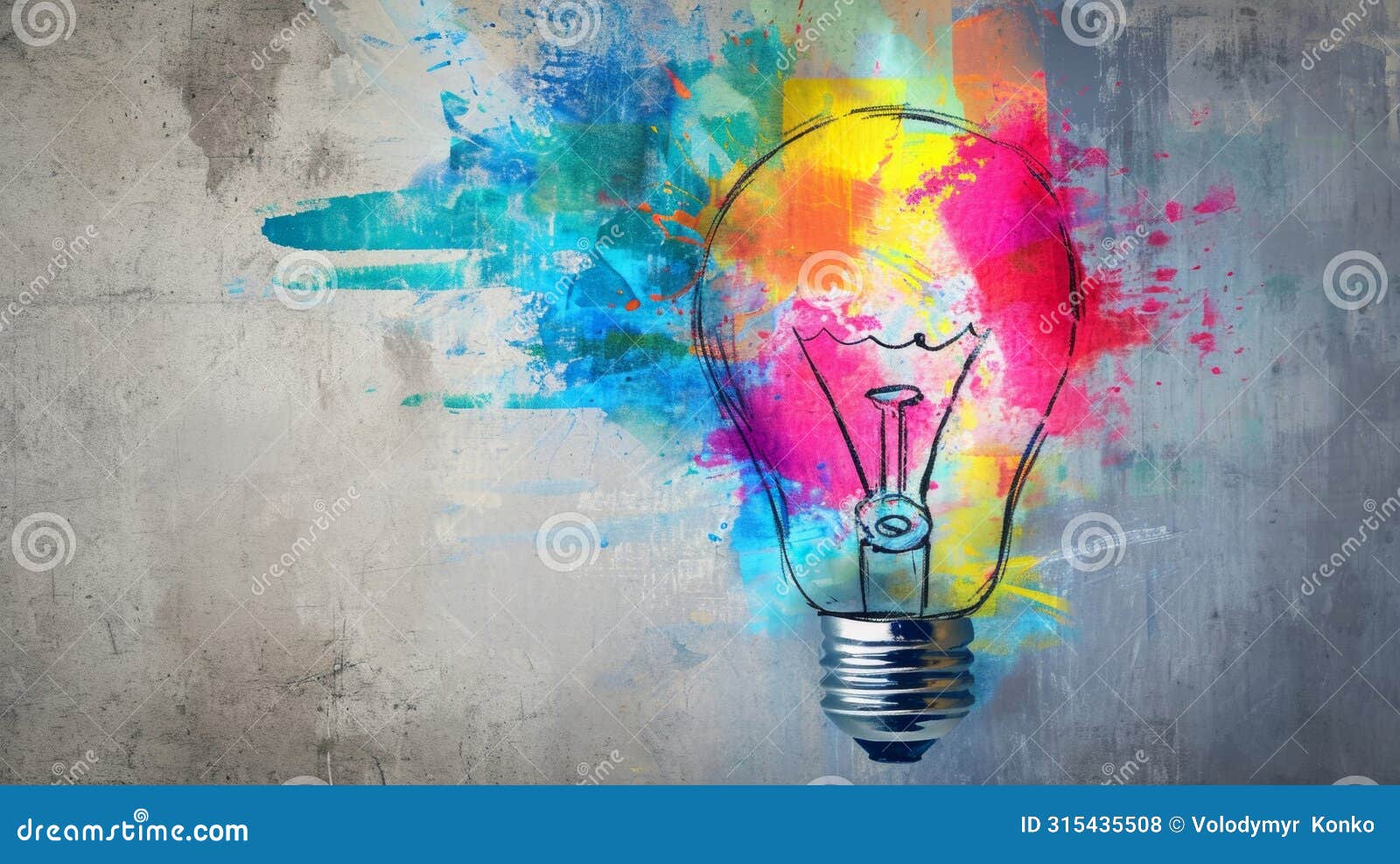 Painting of a Colorful Light Bulb with Splatters of Paint Stock Photo ...
