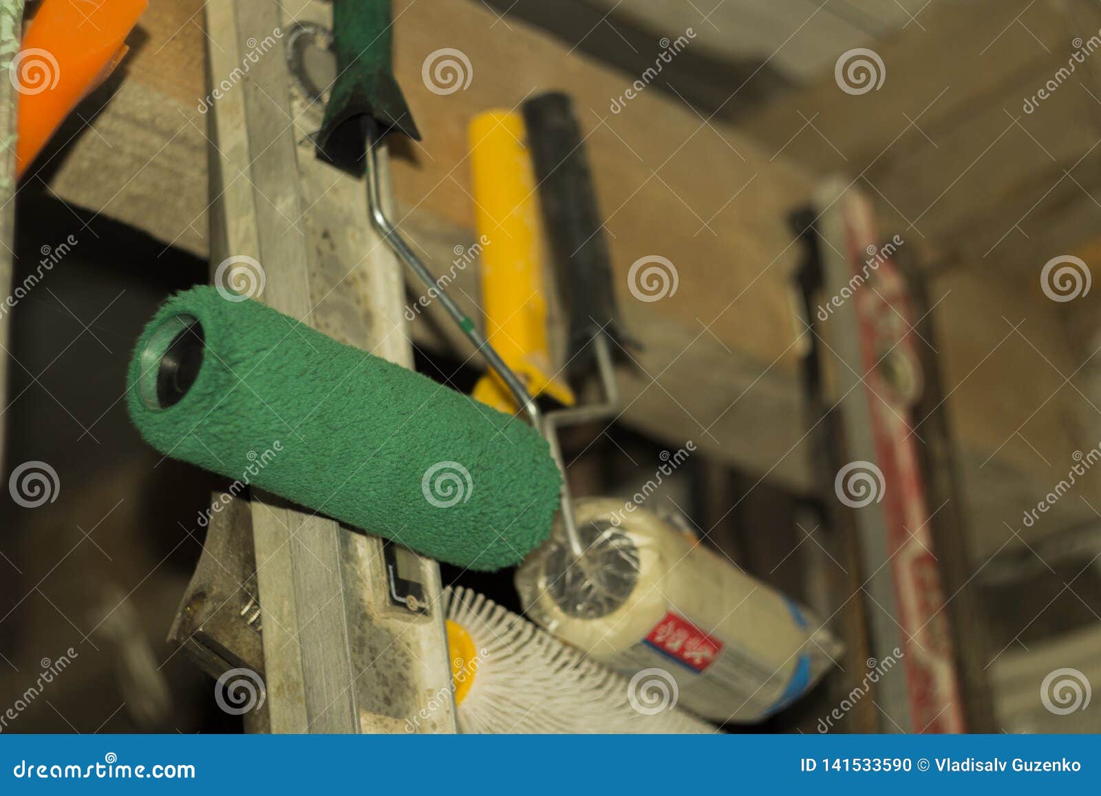 Repair Construction Tools, Paint Roller and Measuring Level Stock Photo ...