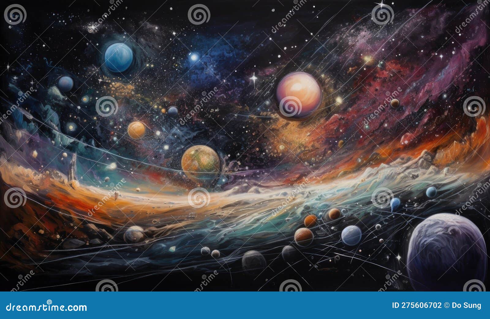 Surreal World Painting with Space Landscape Stock Illustration ...
