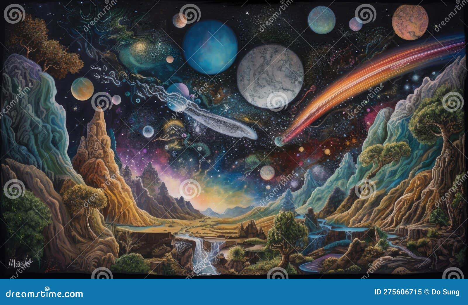 Surreal World Painting with Space Landscape Stock Illustration ...