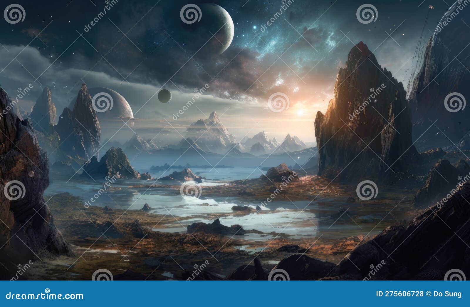 Surreal World Painting with Space Landscape Stock Illustration ...