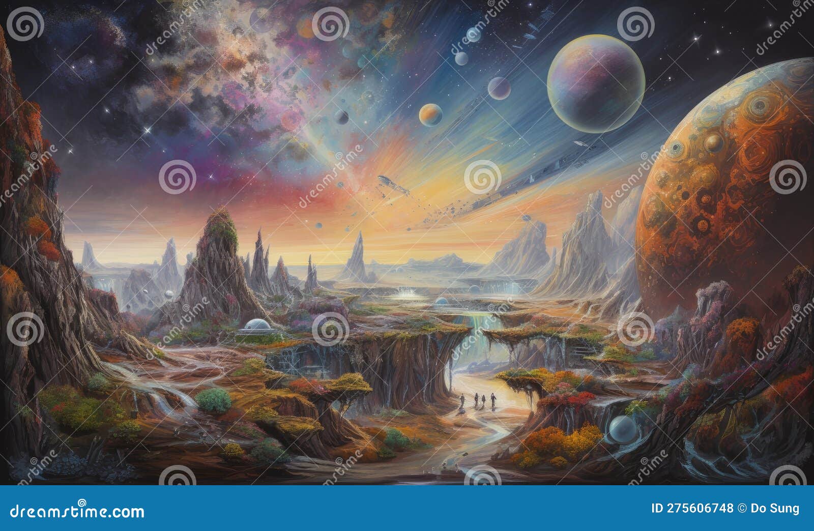 Surreal World Painting with Space Landscape Stock Illustration ...