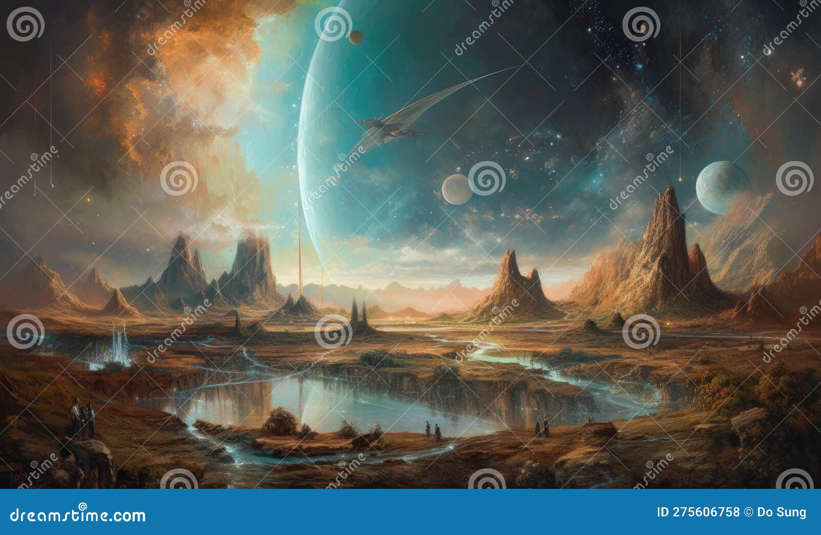 Surreal World Painting with Space Landscape Stock Illustration ...