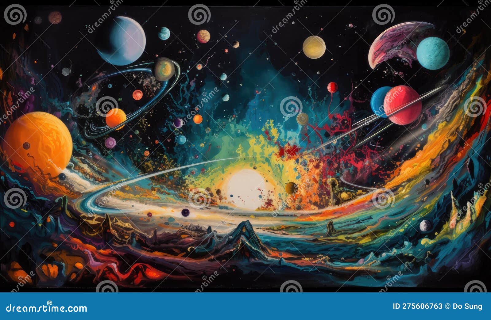 Surreal World Painting with Space Landscape Stock Illustration ...