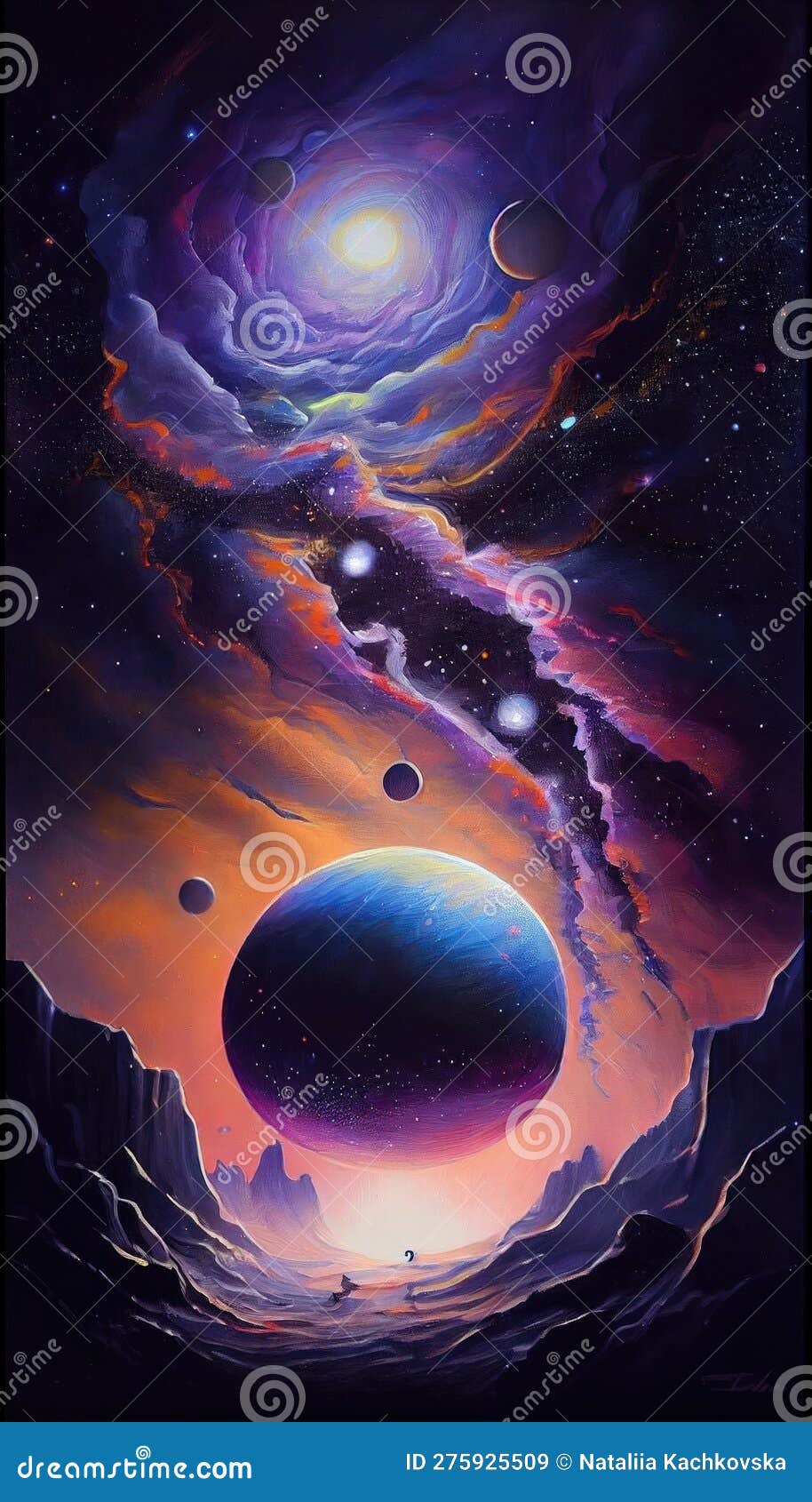 Painting cosmos landscape stock illustration. Illustration of stars ...