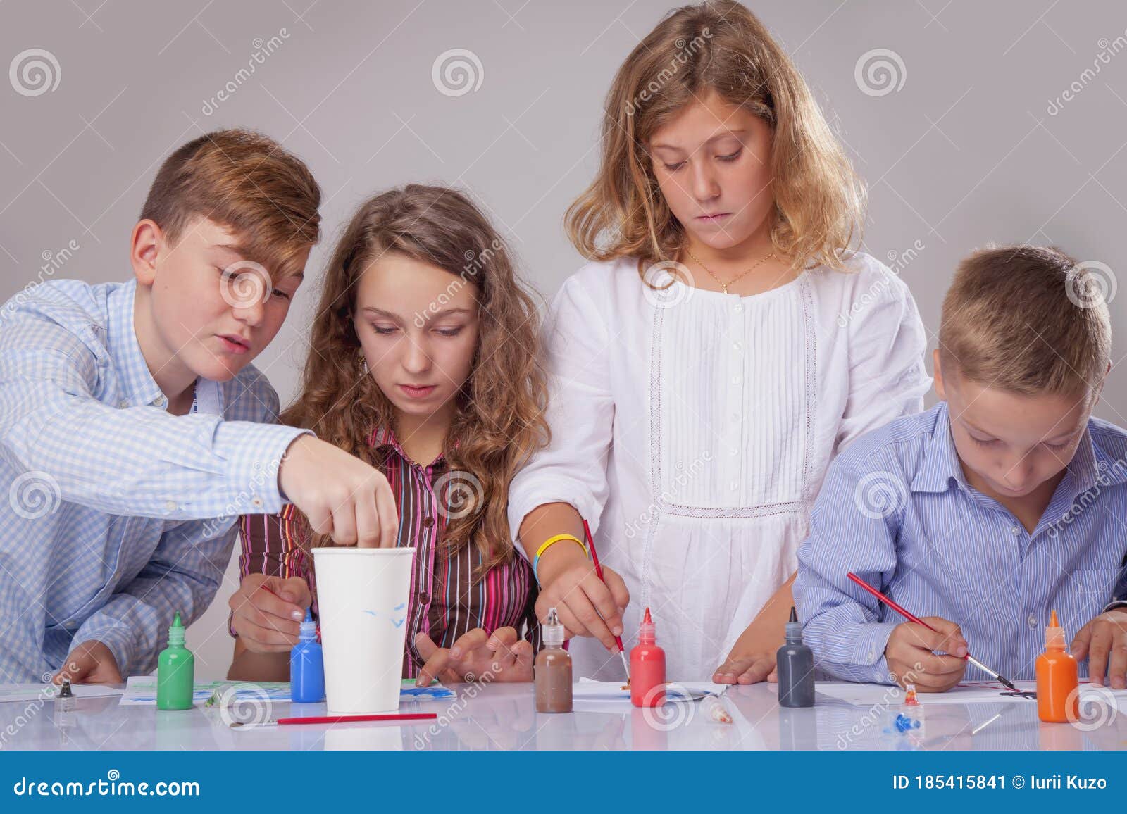 Painting Courses. Group of Kids Learning To Paint. Art and Creativity ...