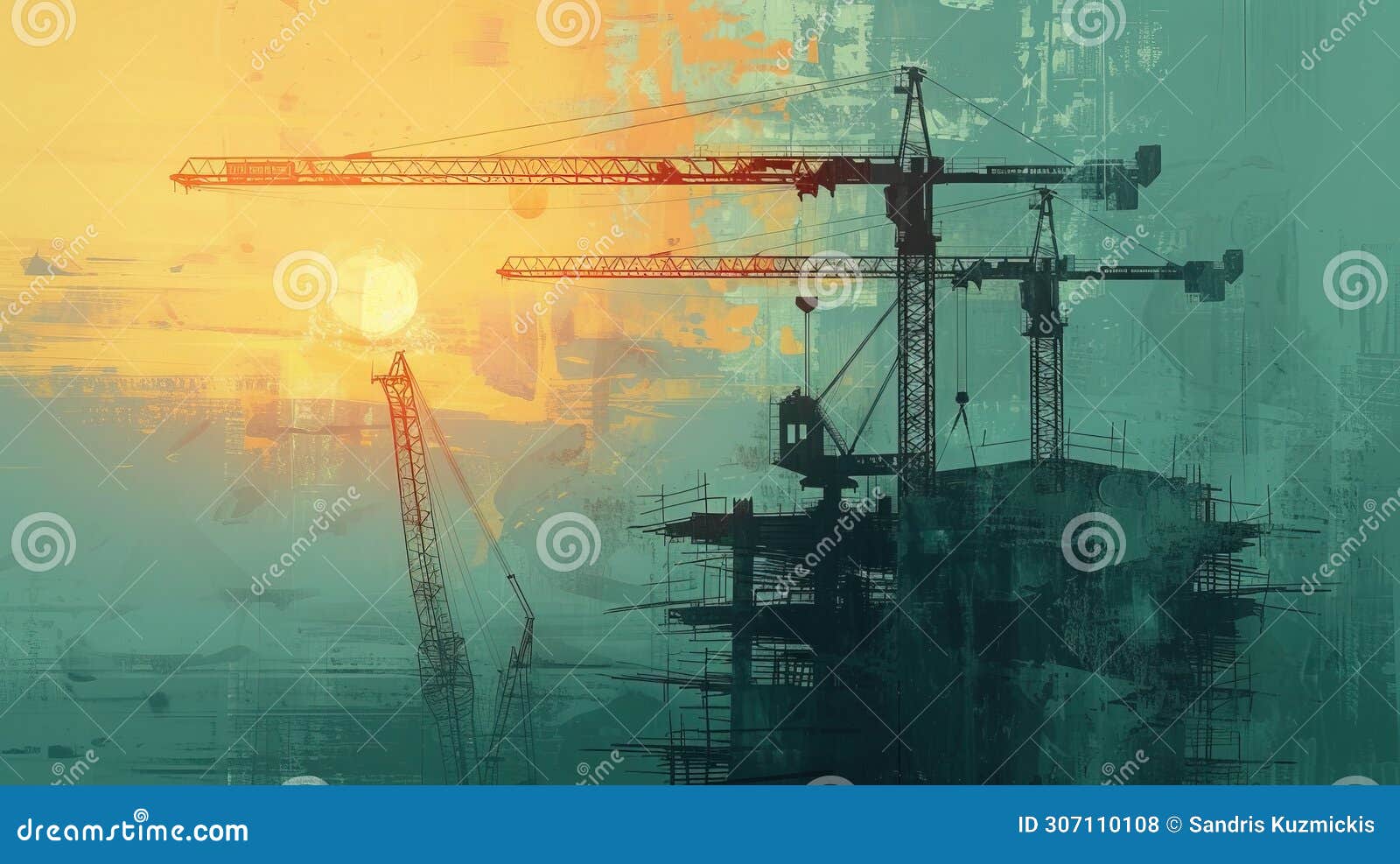 Painting of a Crane in Construction Site. Generative AI Stock ...