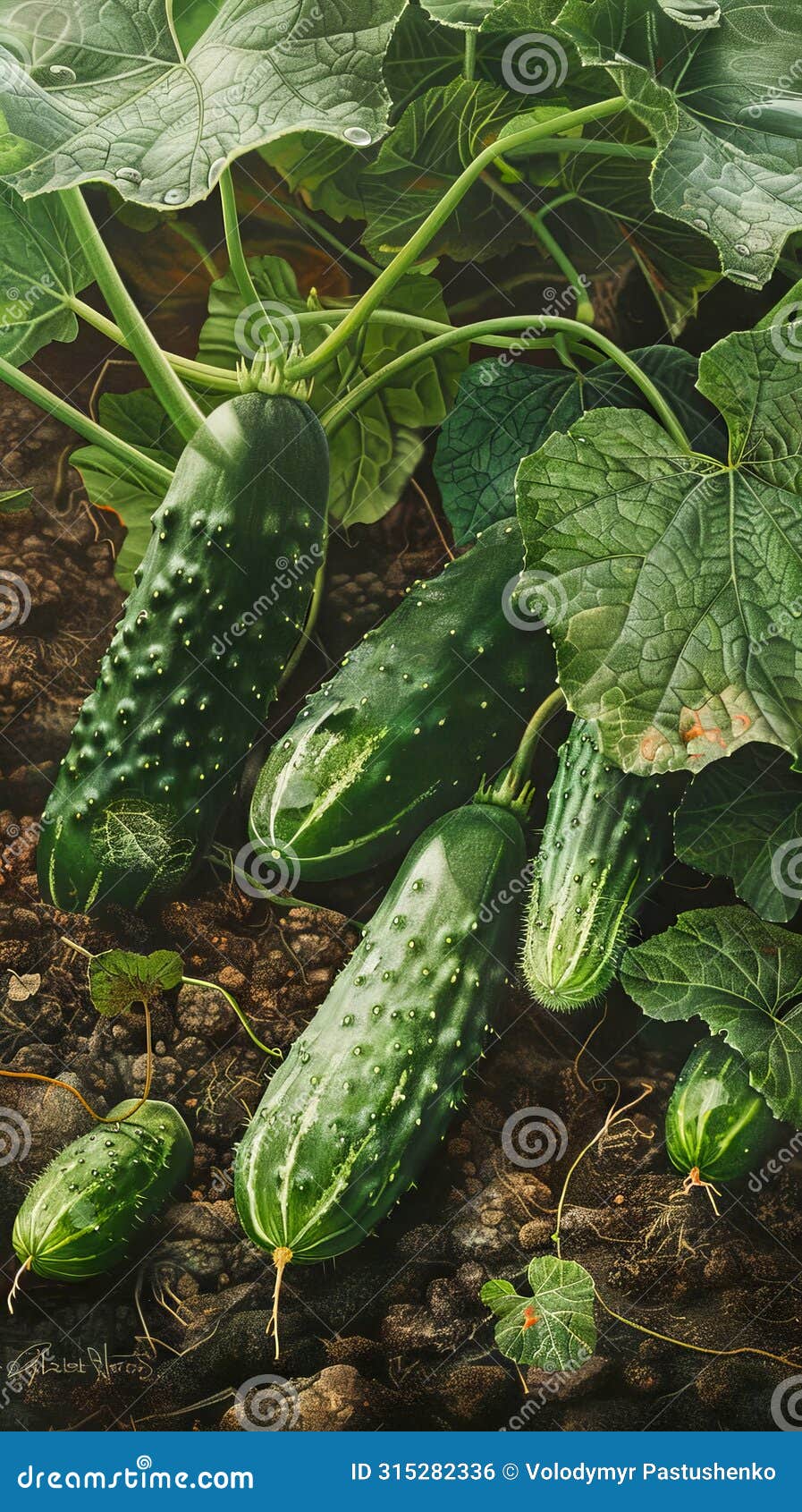 A Painting of Cucumbers Growing in the Ground Stock Photo - Image of ...