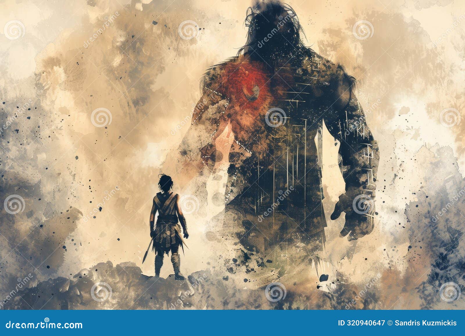 Painting of David and Goliath. Generative AI. Stock Illustration ...