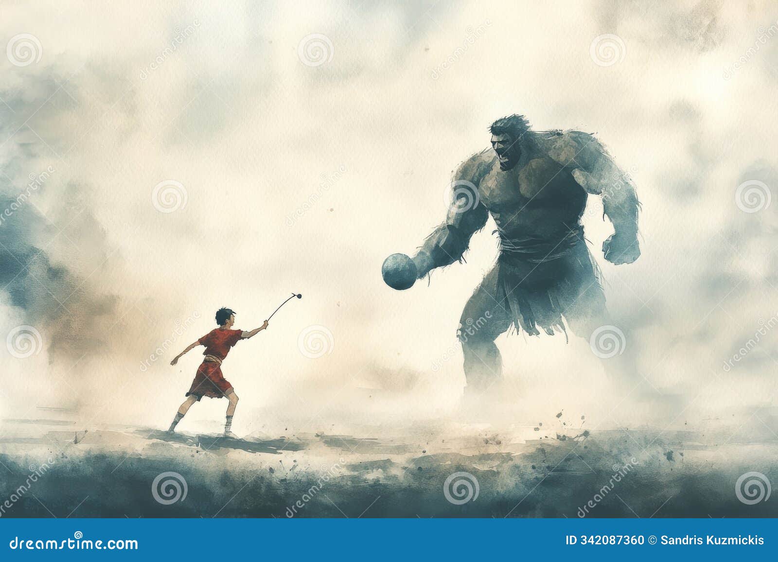 Painting of David and Goliath. Generative AI. Stock Illustration - Illustration of goliath ...