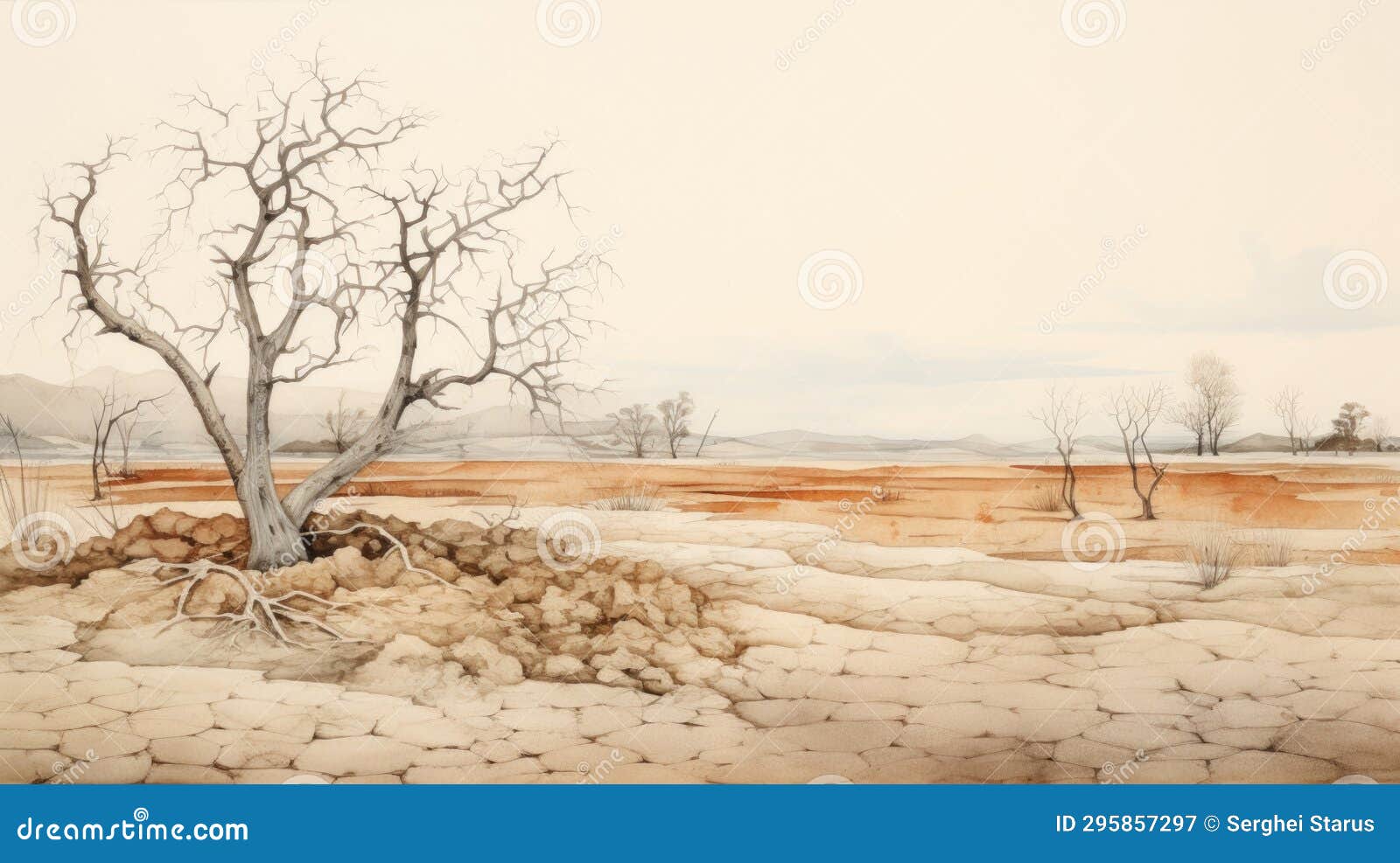 A Painting of a Dead Tree in the Desert, AI Stock Image - Image of tree ...