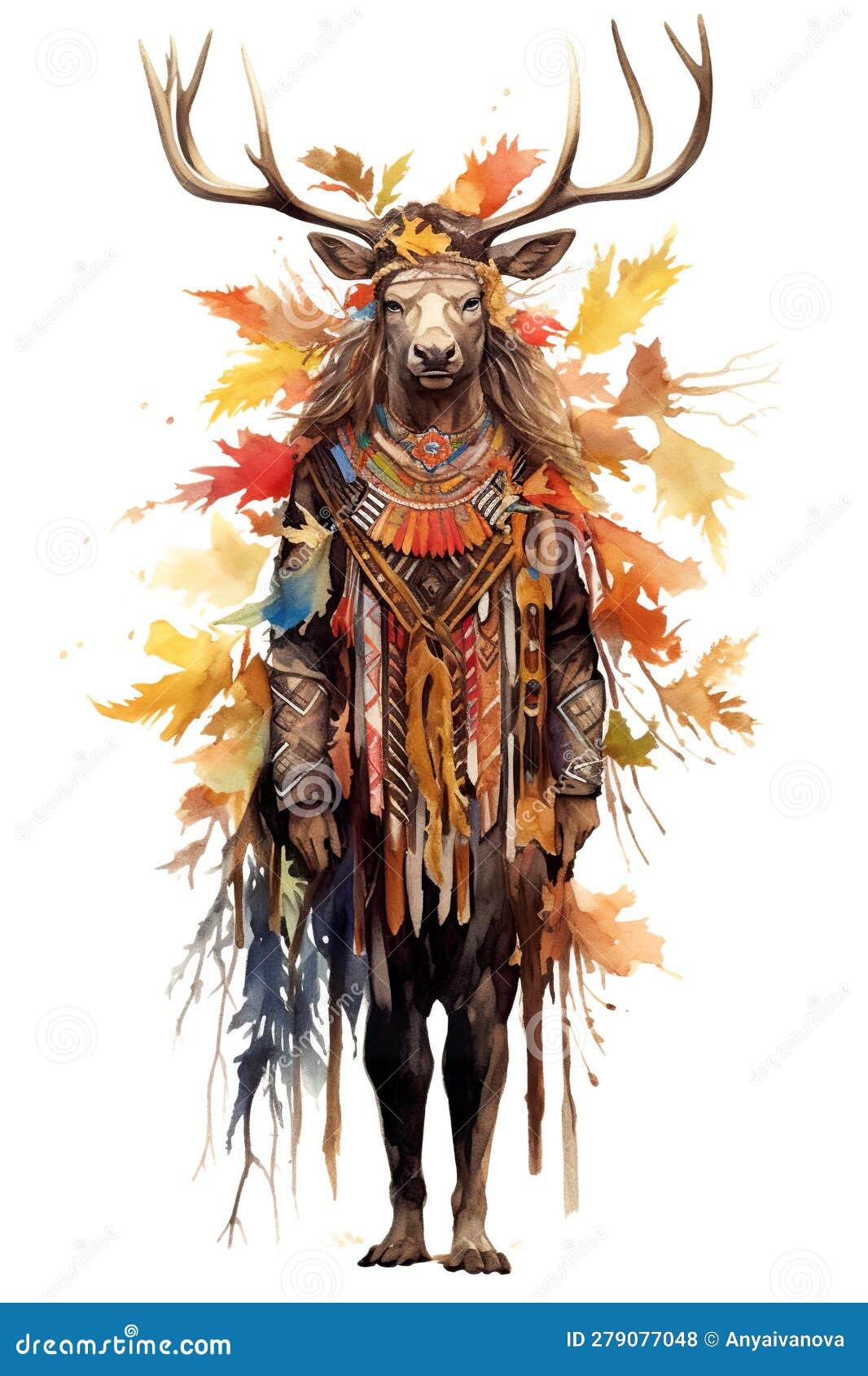 A Painting of a Deer with Feathers on Its Head. Generative AI Image ...