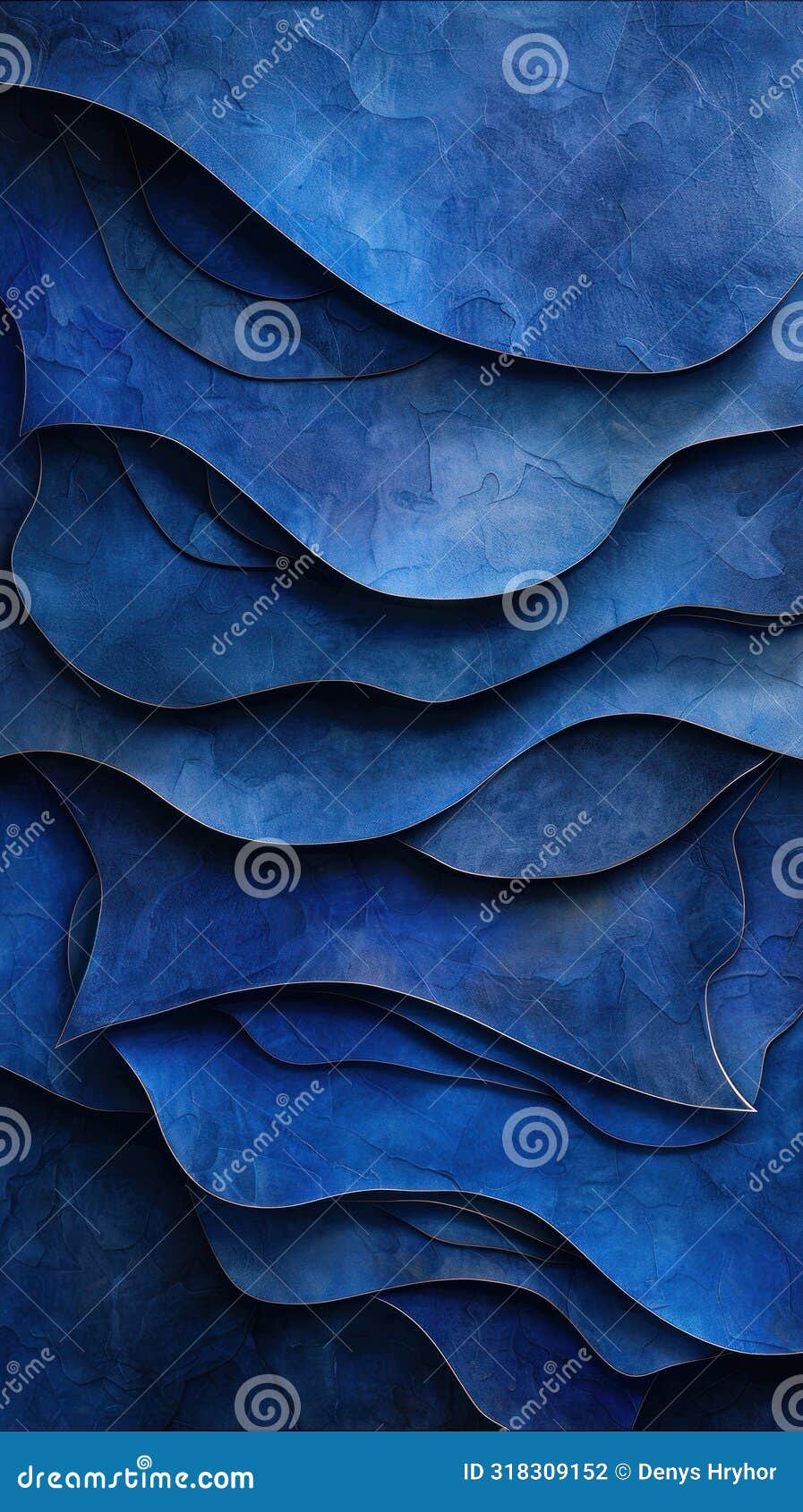 A Painting Depicting Blue Waves on a Blue Background, Creating a Sense ...