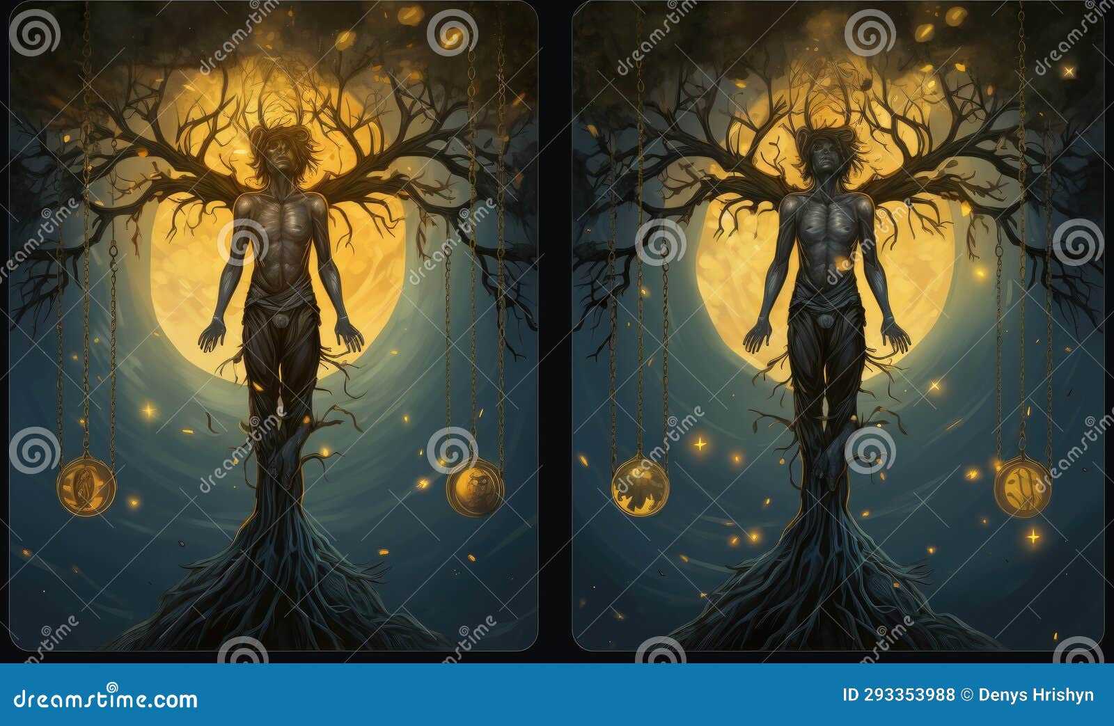 A Painting Depicting a Man Carrying a Tree on His Back Stock ...