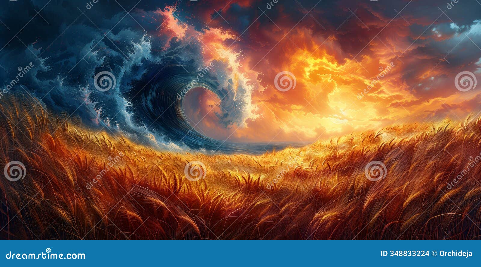 A Painting Depicting a Massive Wave Soaring through the Sky Stock Photo ...