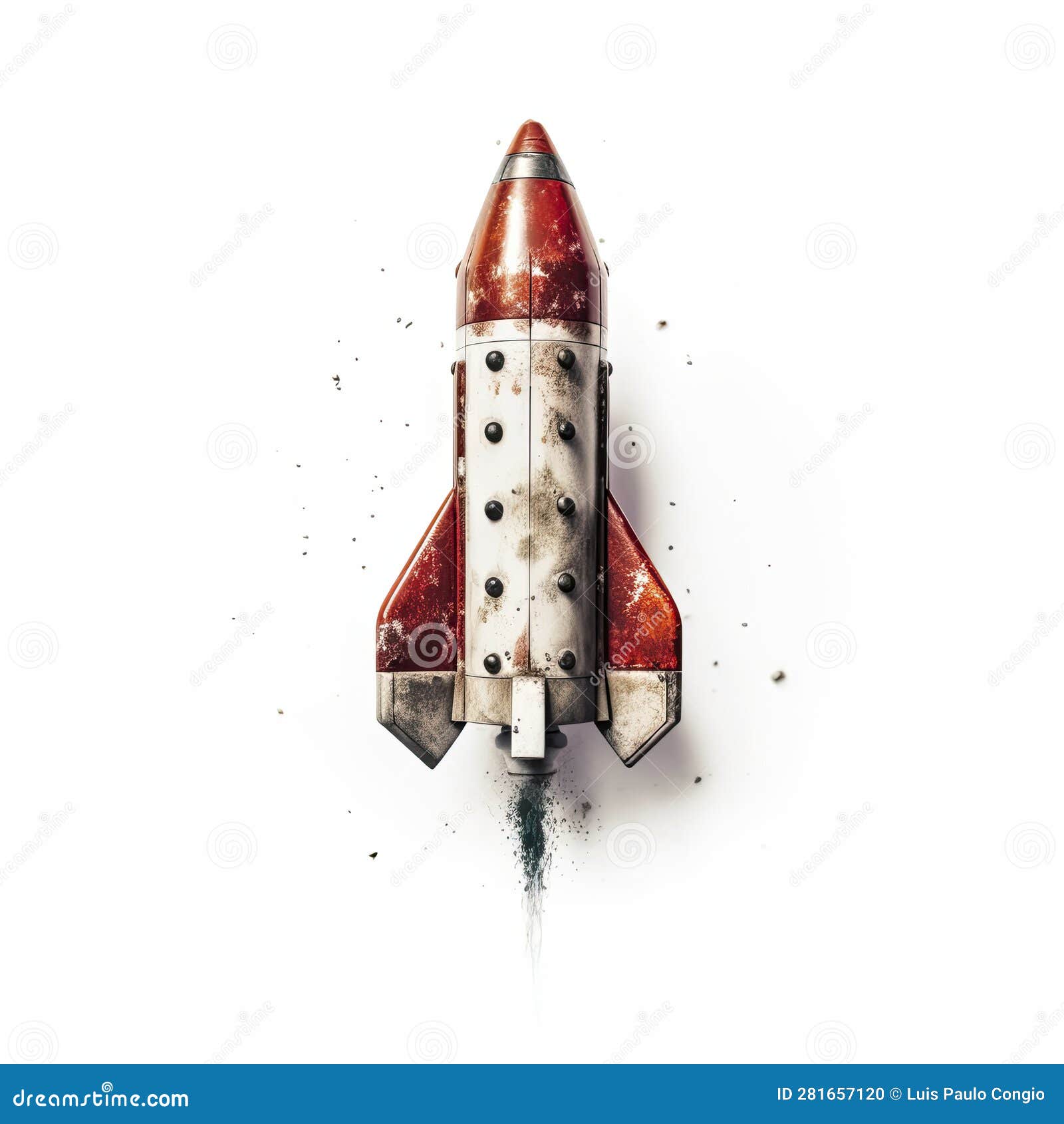A Painting Depicting a Rocket Ship in Red and White Colors Stock ...
