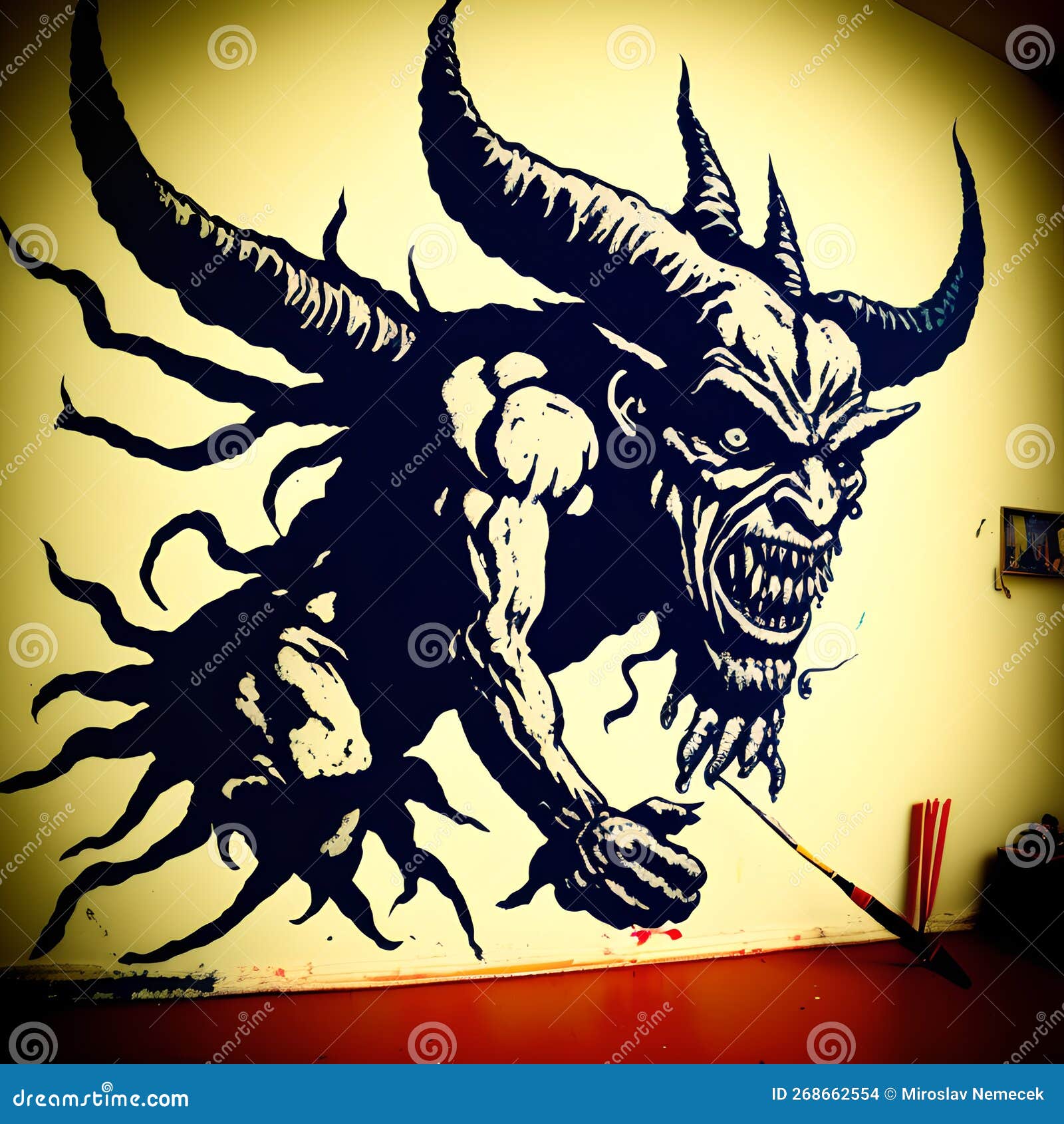 Painting Devil on the Wall, Generative AI Illustration Stock ...