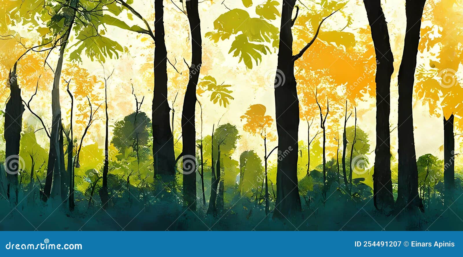 Forest Silhouette Deciduous Vector Summer Landscape Stock Illustration ...