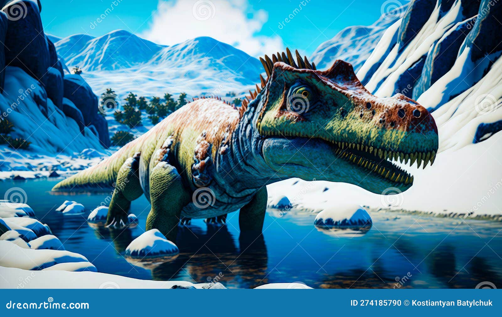 Painting of Dinosaur in the Snow. Generative AI Stock Illustration ...