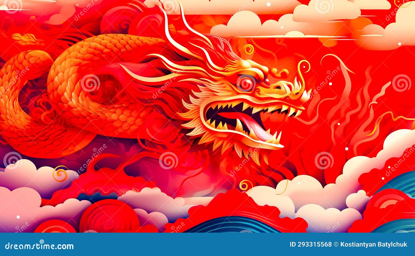 Painting of Dragon with Red and Yellow Colors on it S Face. Generative ...