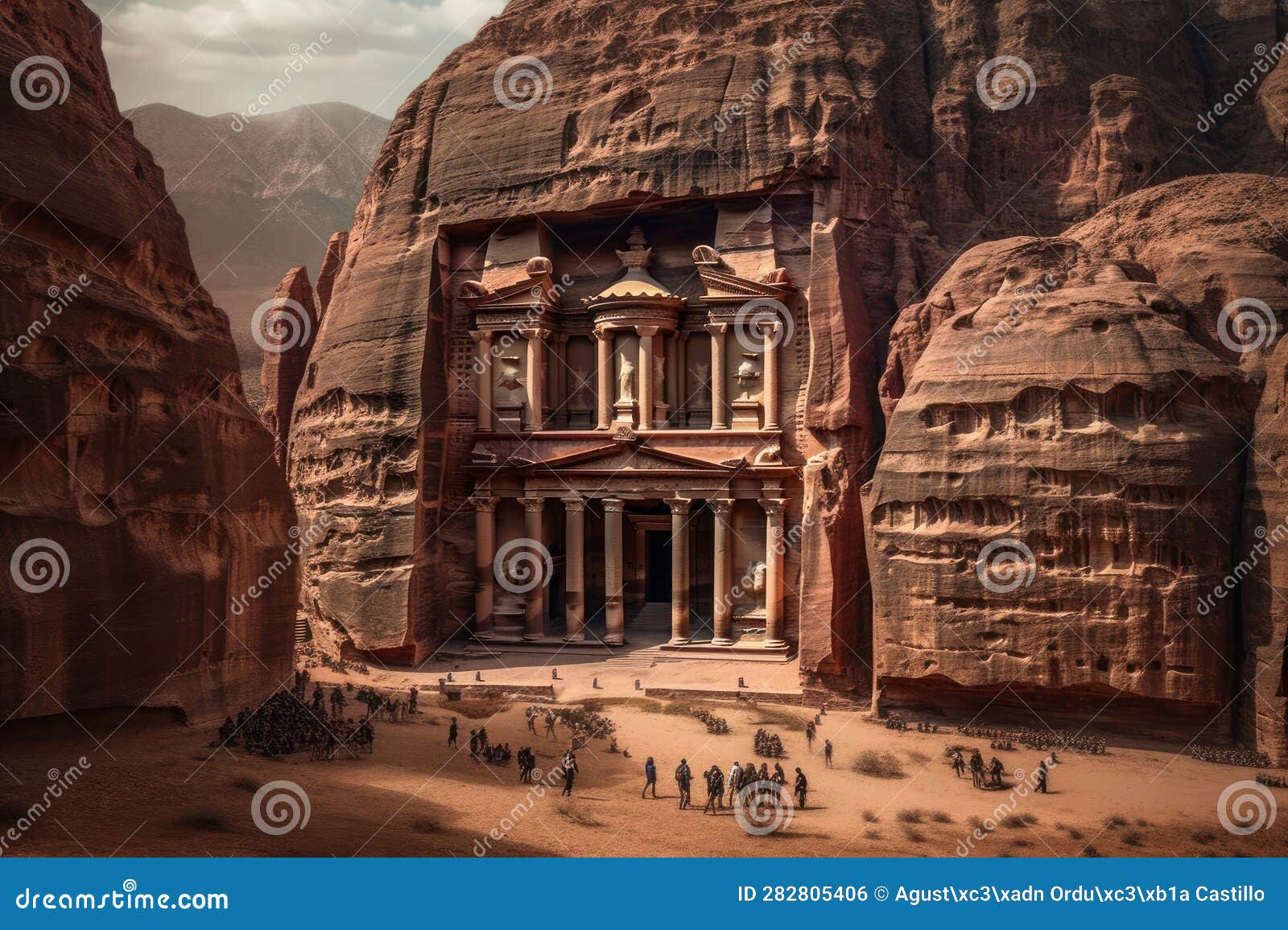 Painting from a Drawing of PETRA in JORDAN. Stock Illustration ...
