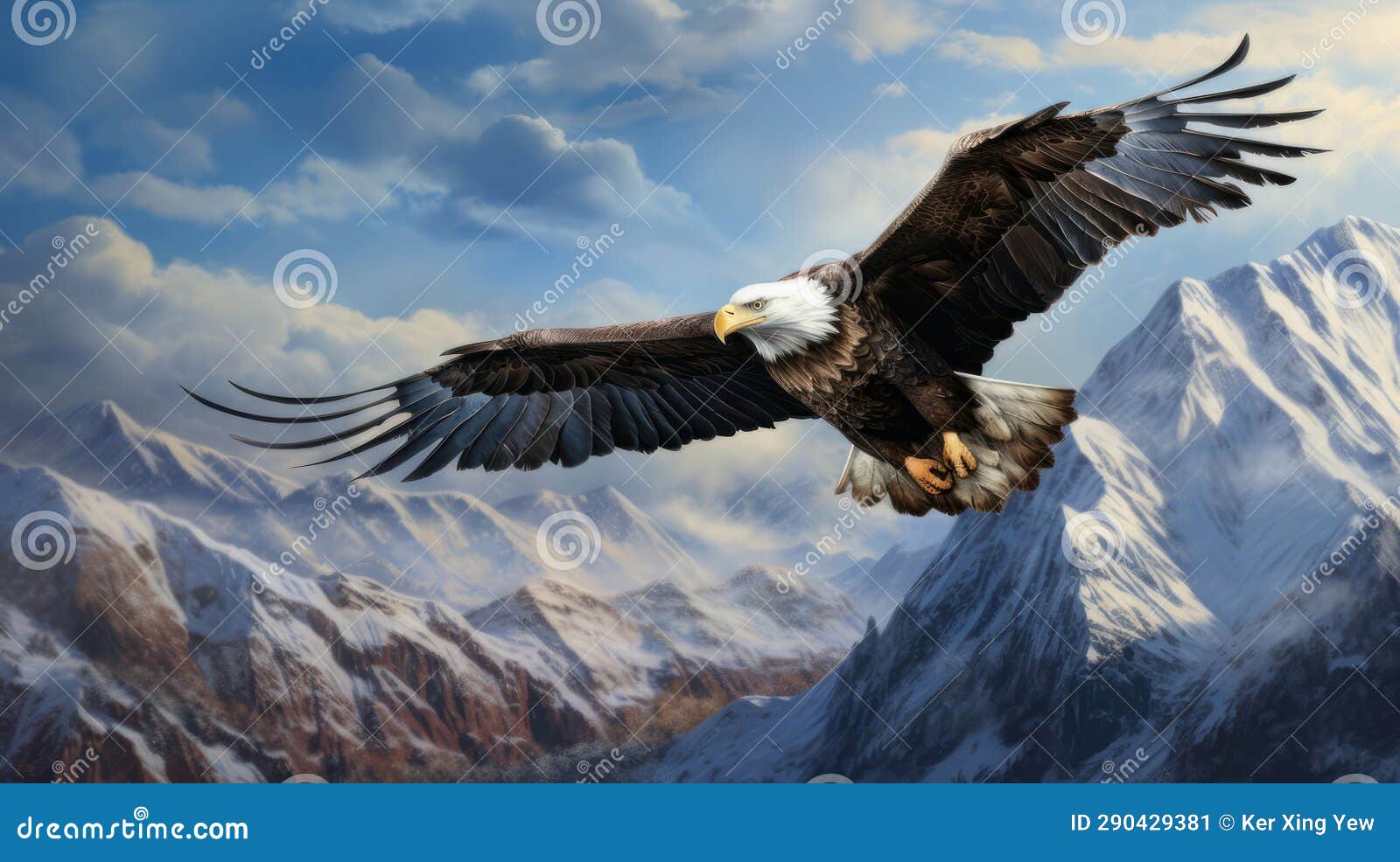 A Painting of an Eagle Flying Over a Mountain Range Stock Illustration ...