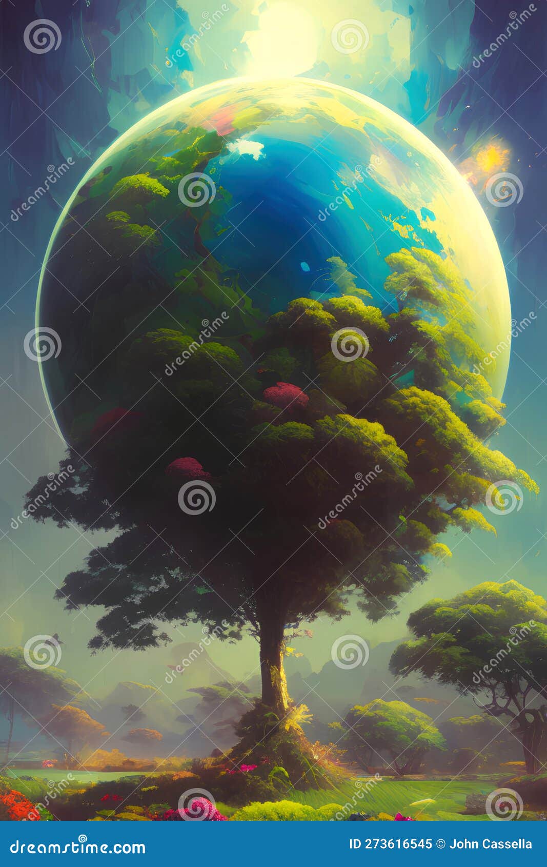 Earth Growing Out of a Tree Stock Illustration - Illustration of globe ...