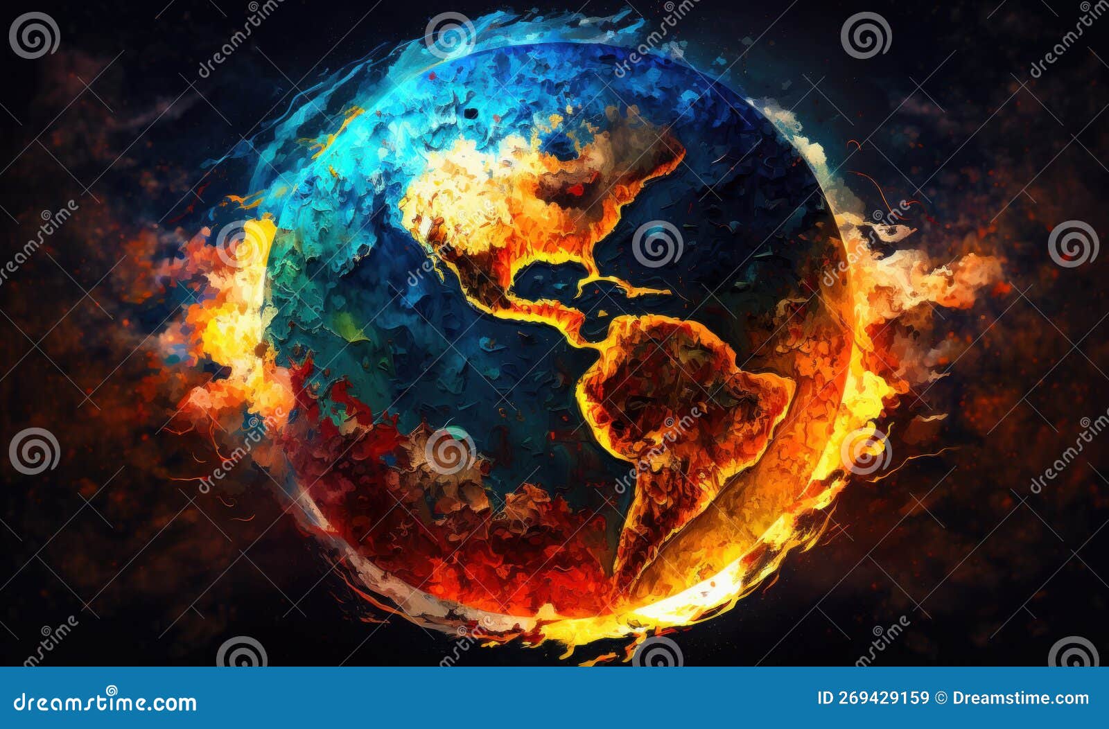 Painting of the Earth on Fire. Generative AI Stock Illustration ...