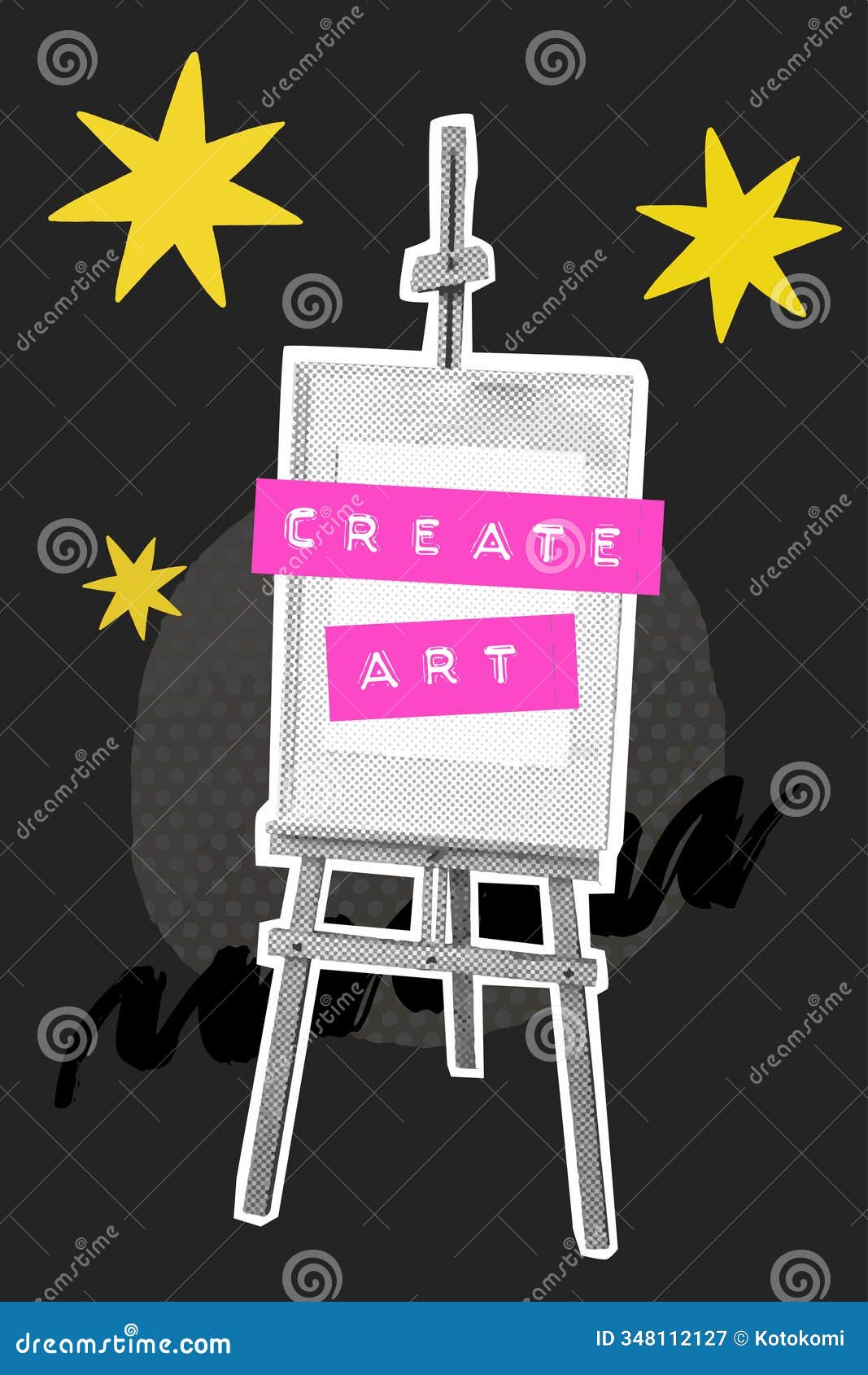 Painting Easel, Art Collage Poster, Embossed Typography Create Art ...