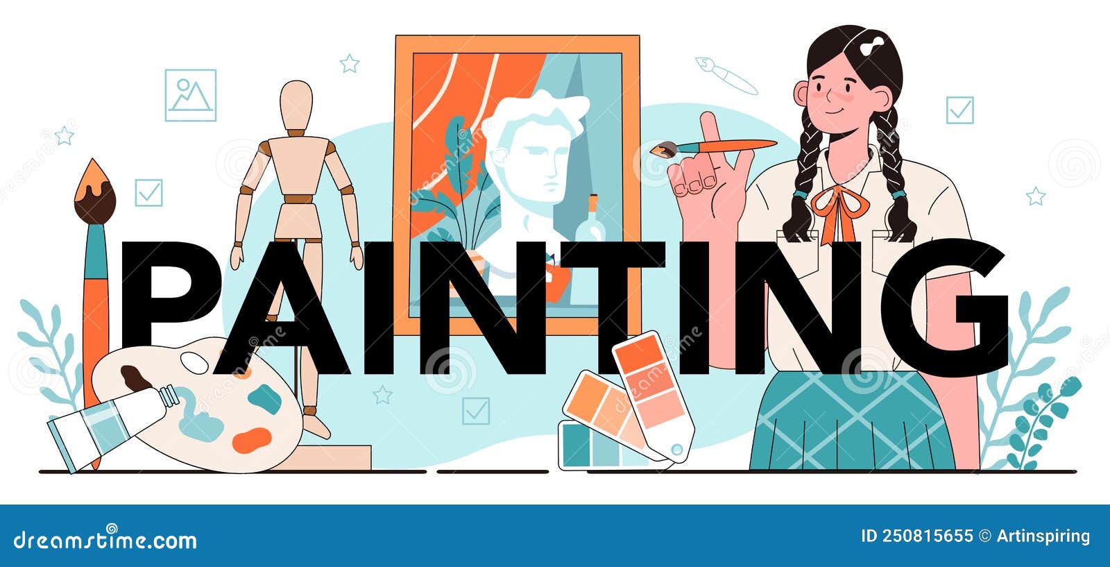 Painting Education Typographic Header. Art School, Student Holding Art ...