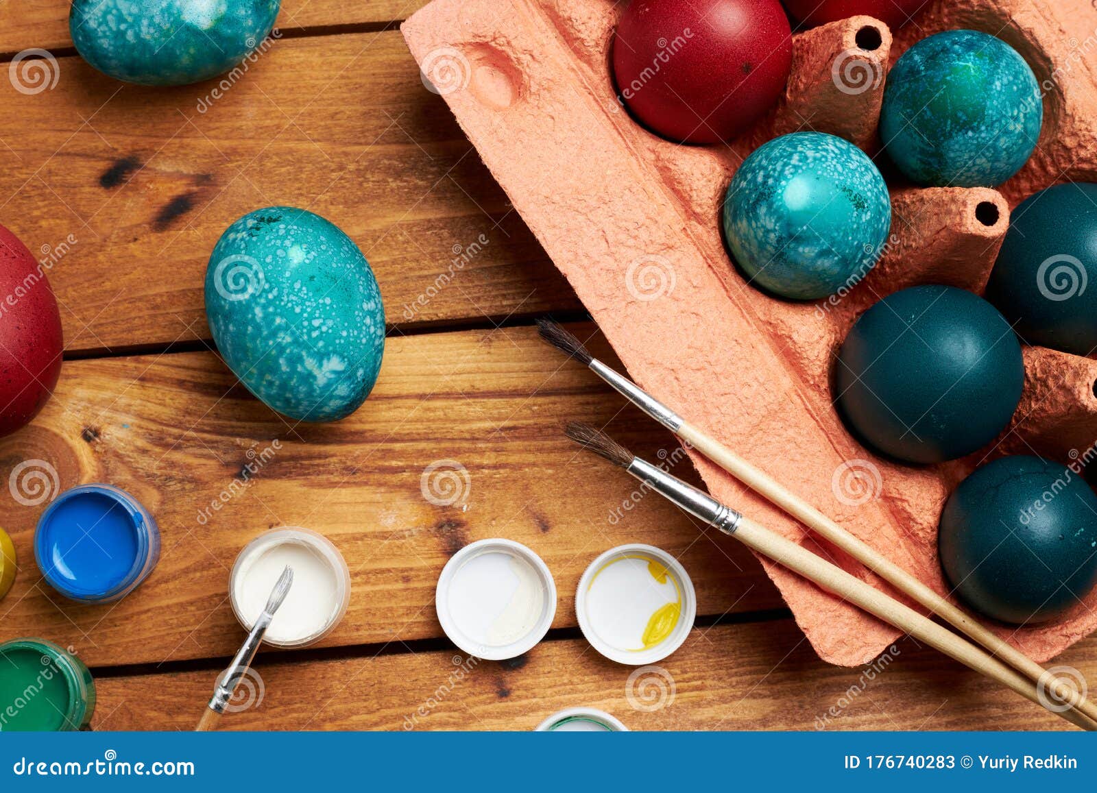 Eggs And Paints On A White Background. Coloring Easter Eggs Royalty ...
