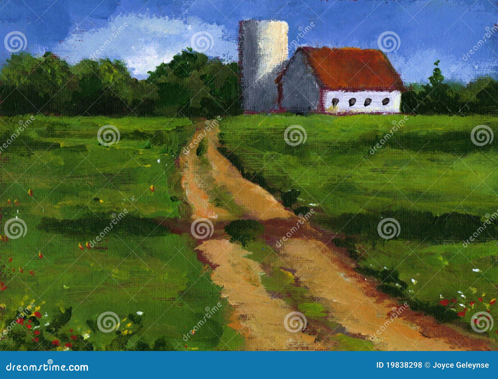 Painting of Farm Lane in Summer Stock Illustration - Illustration of ...