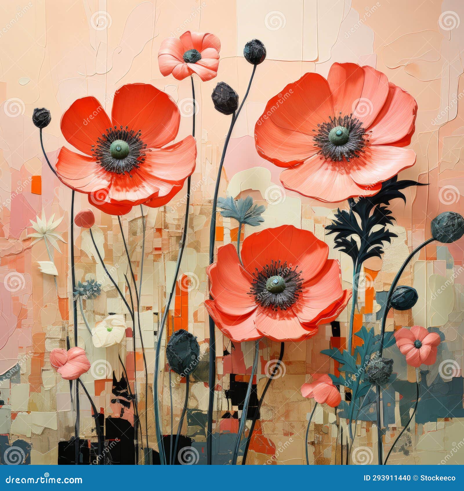 Stylized Realism Vibrant Poppies on Canvas Inspired by Beeple Stock ...