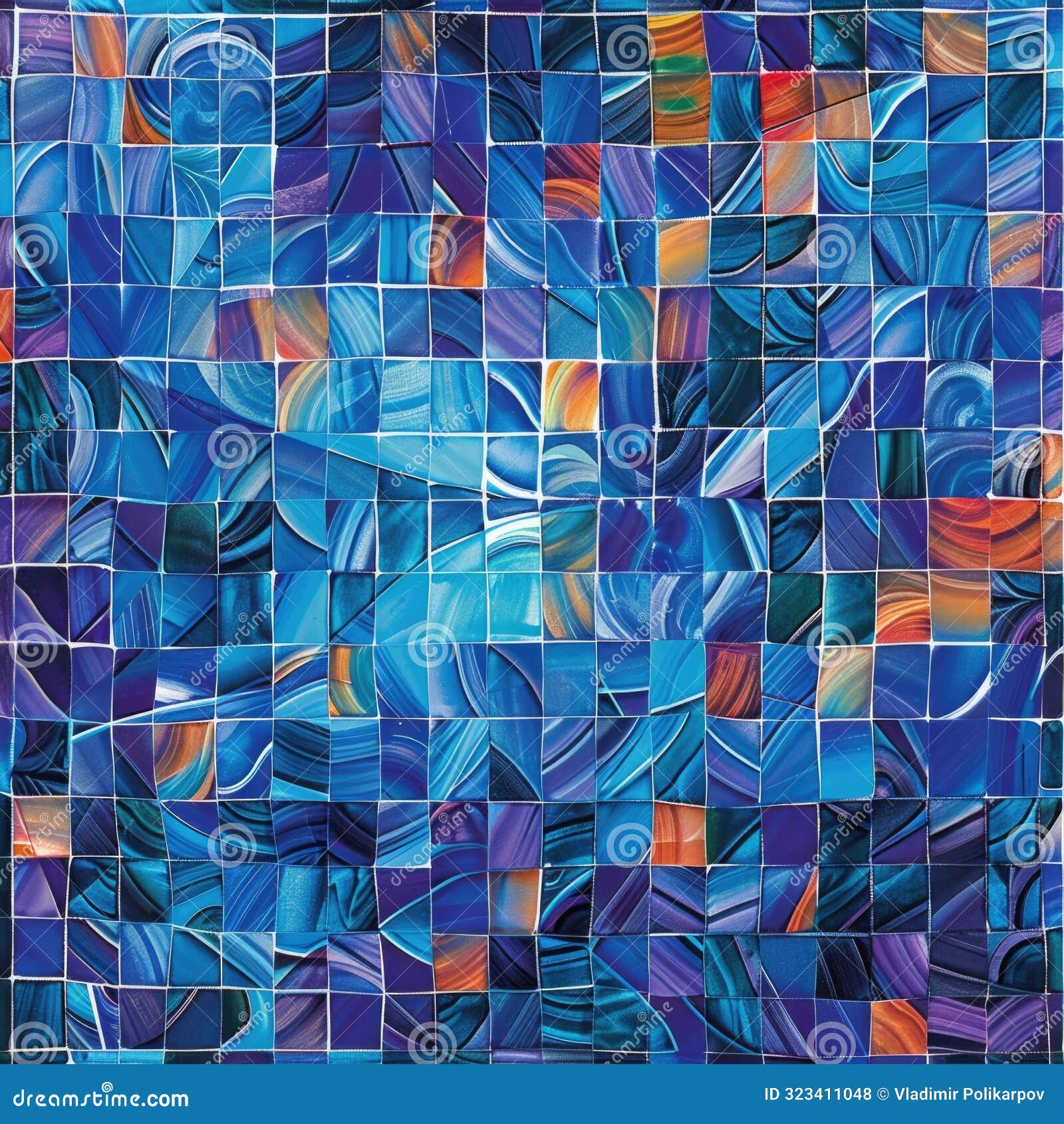 A Painting Featuring Geometric Patterns of Blue and Orange Squares ...