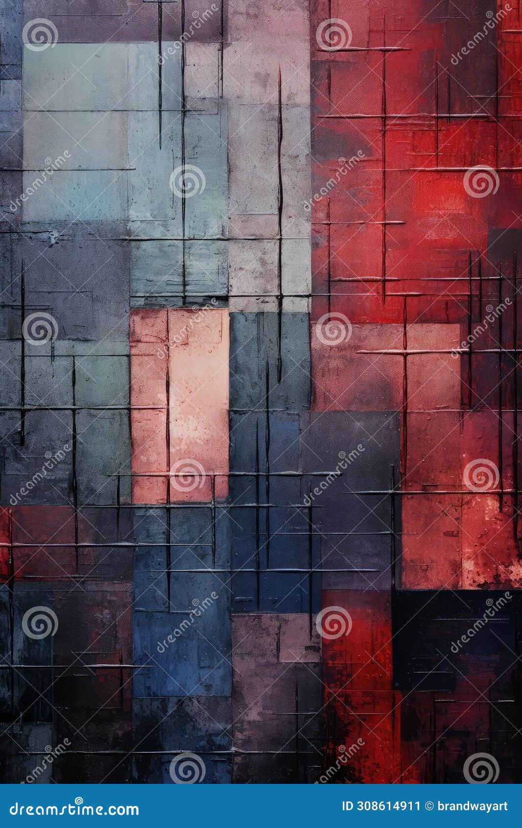 Abstract Painting of Red, Blue, and Grey Squares Stock Illustration ...