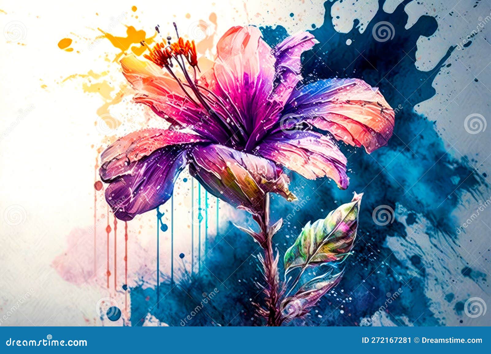 Painting of Flower with Paint Splatters on it. Generative AI Stock ...