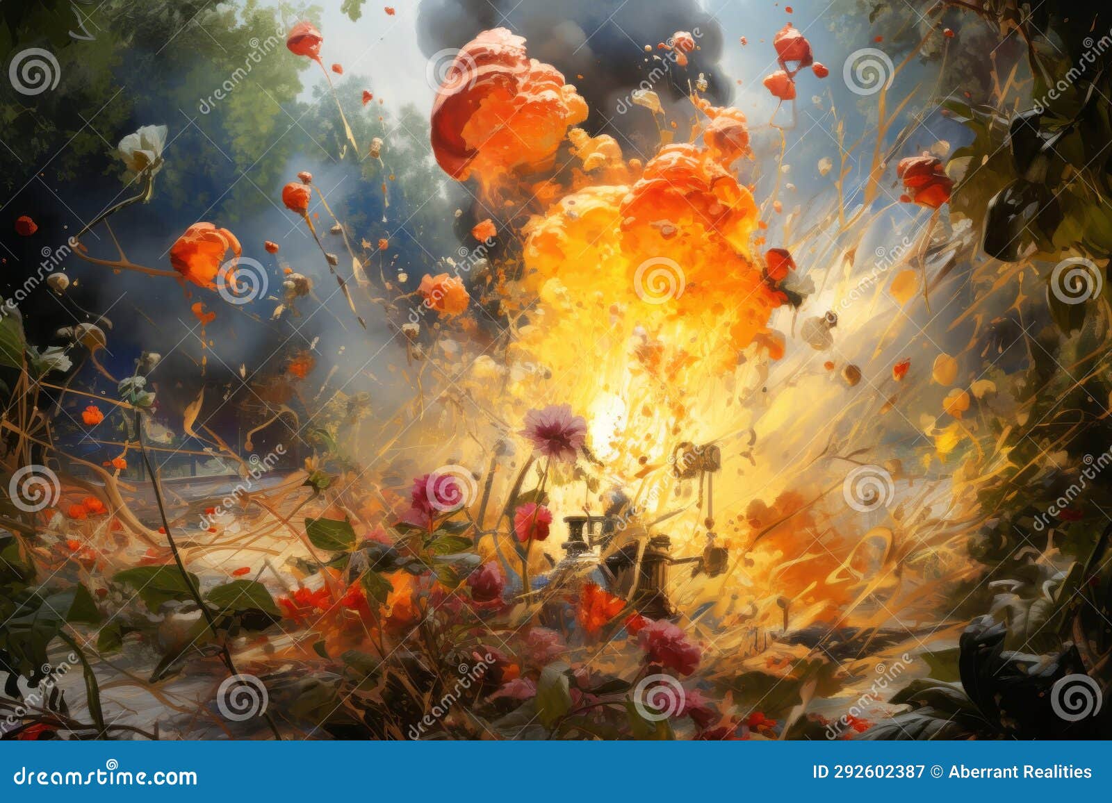 A Painting of Flowers Exploding in the Air Stock Illustration ...