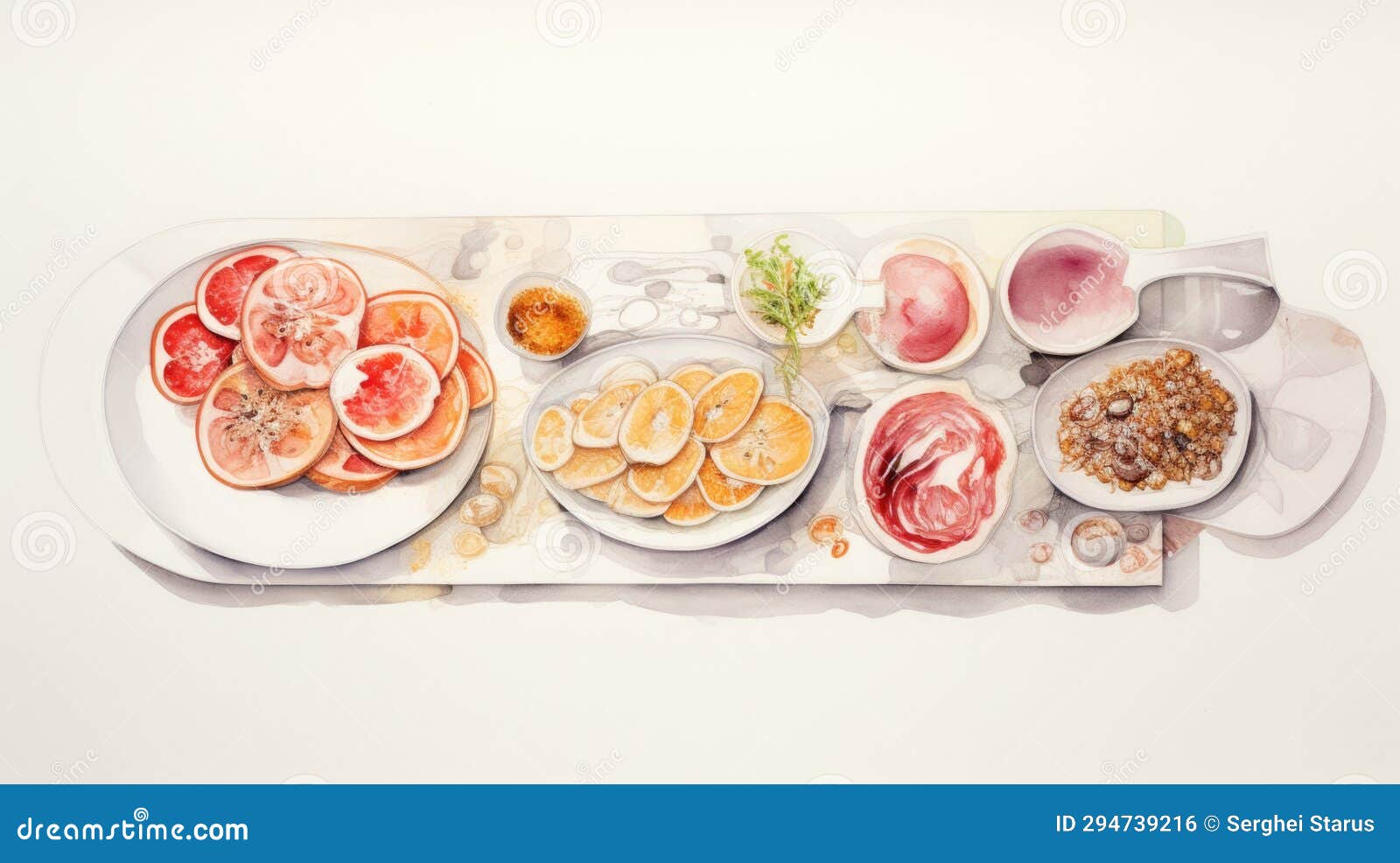 A Painting of Food on a Table, AI Stock Illustration - Illustration of ...