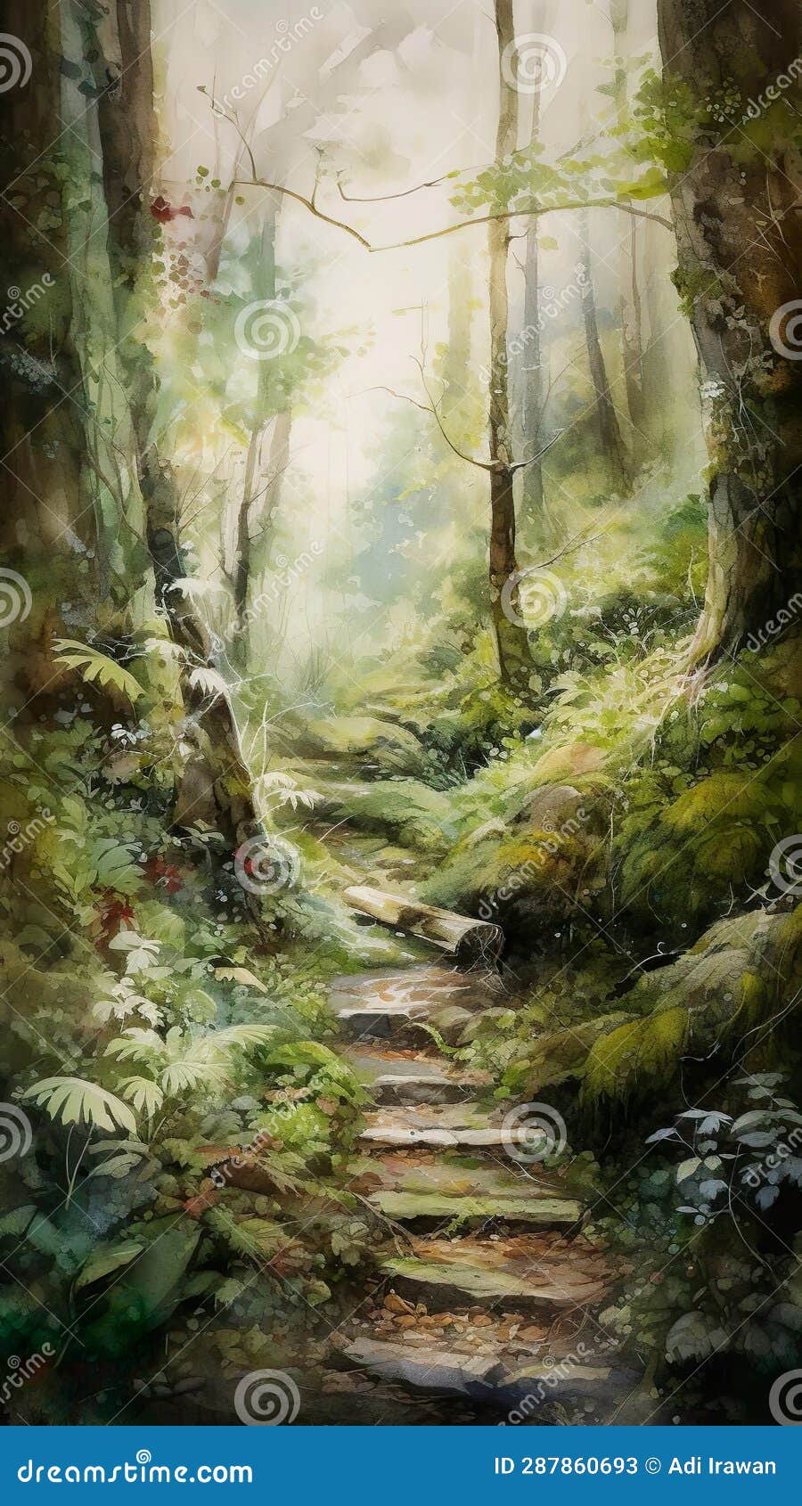A Painting of Forest Path in the Woods Stock Image - Image of night ...