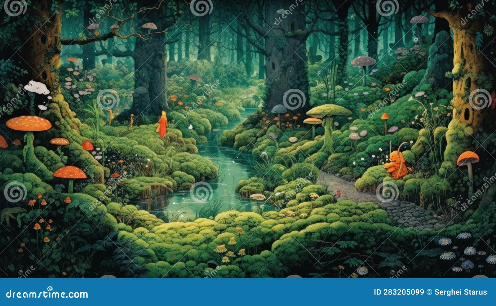 A Painting of a Forest with a Stream Running through it. Generative AI ...