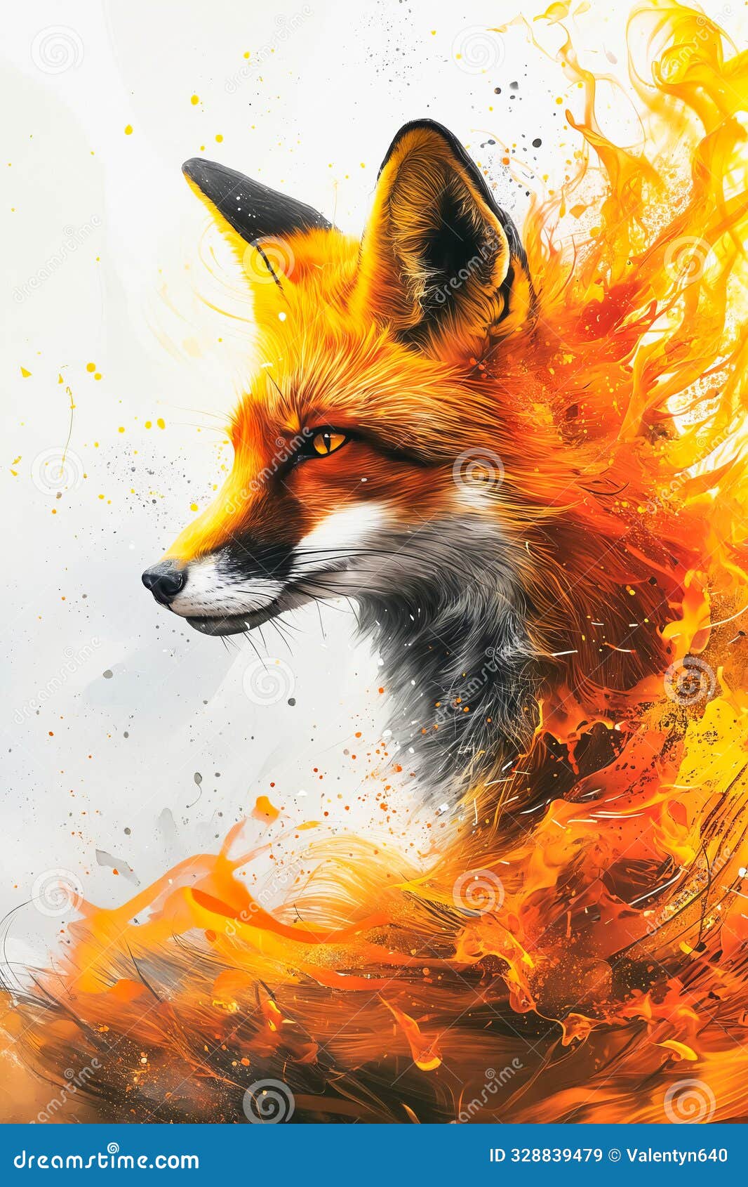 A Painting of a Fox in Flames on a White Background. Generative AI ...