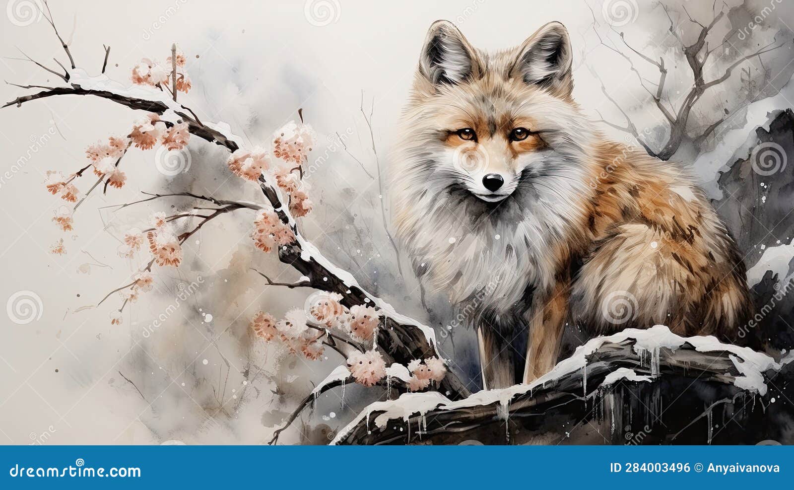 A Painting of a Fox Sitting on a Tree Branch. Generative AI Image ...
