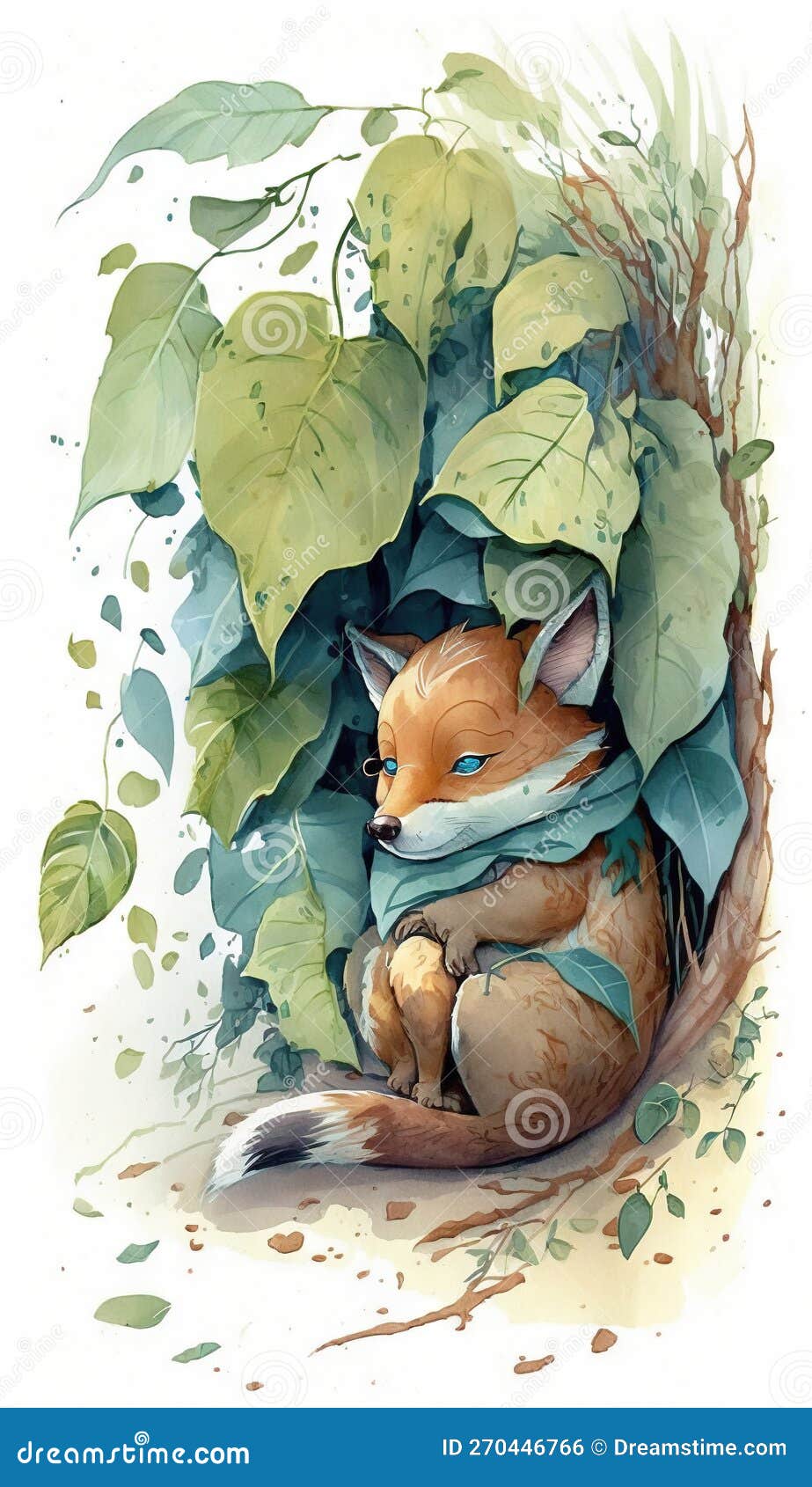 A Painting of a Fox Sitting Under a Leafy Tree. Generative Ai Stock ...