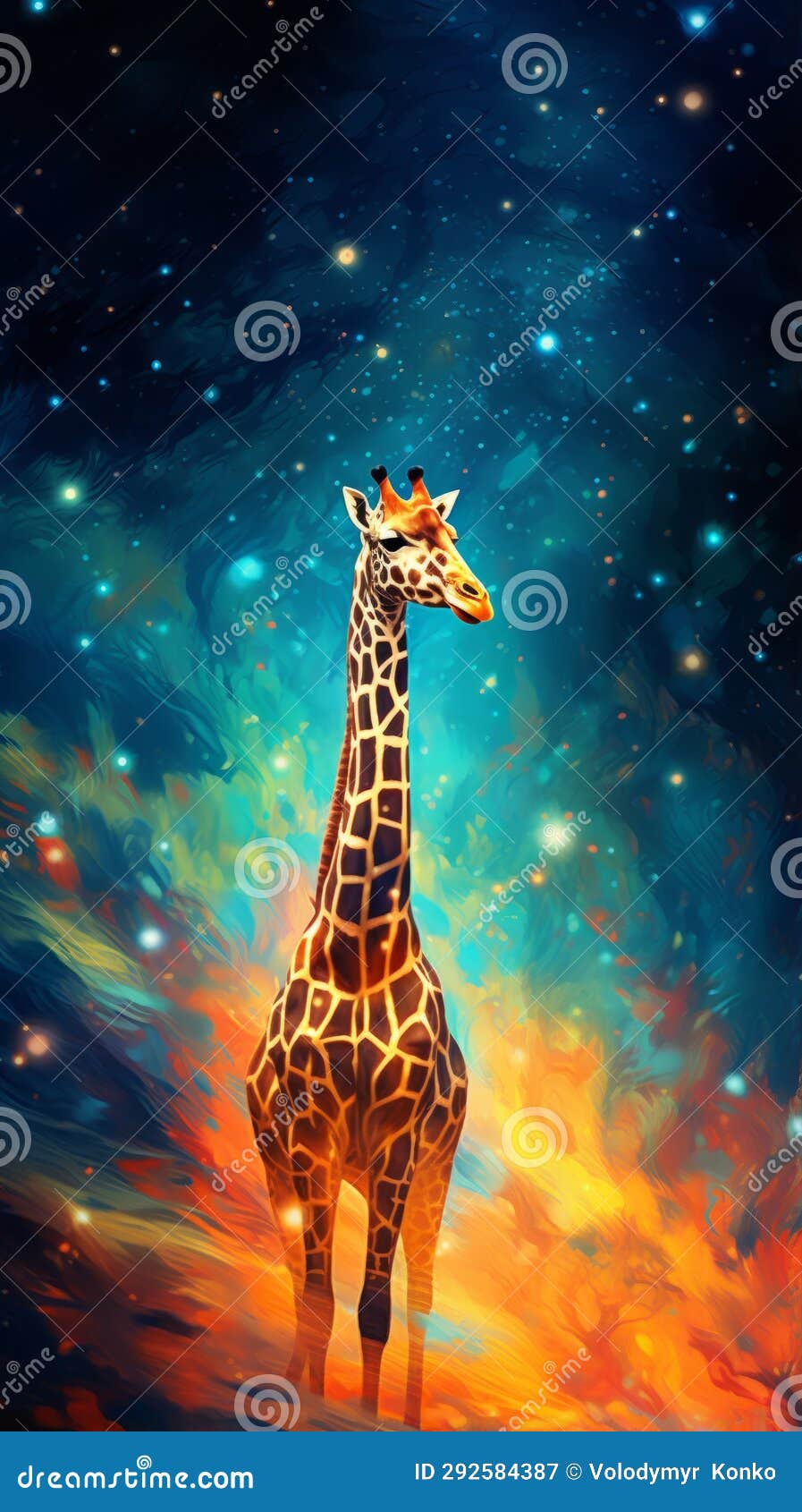 A Painting of a Giraffe Standing in Front of a Fire Stock Image - Image ...